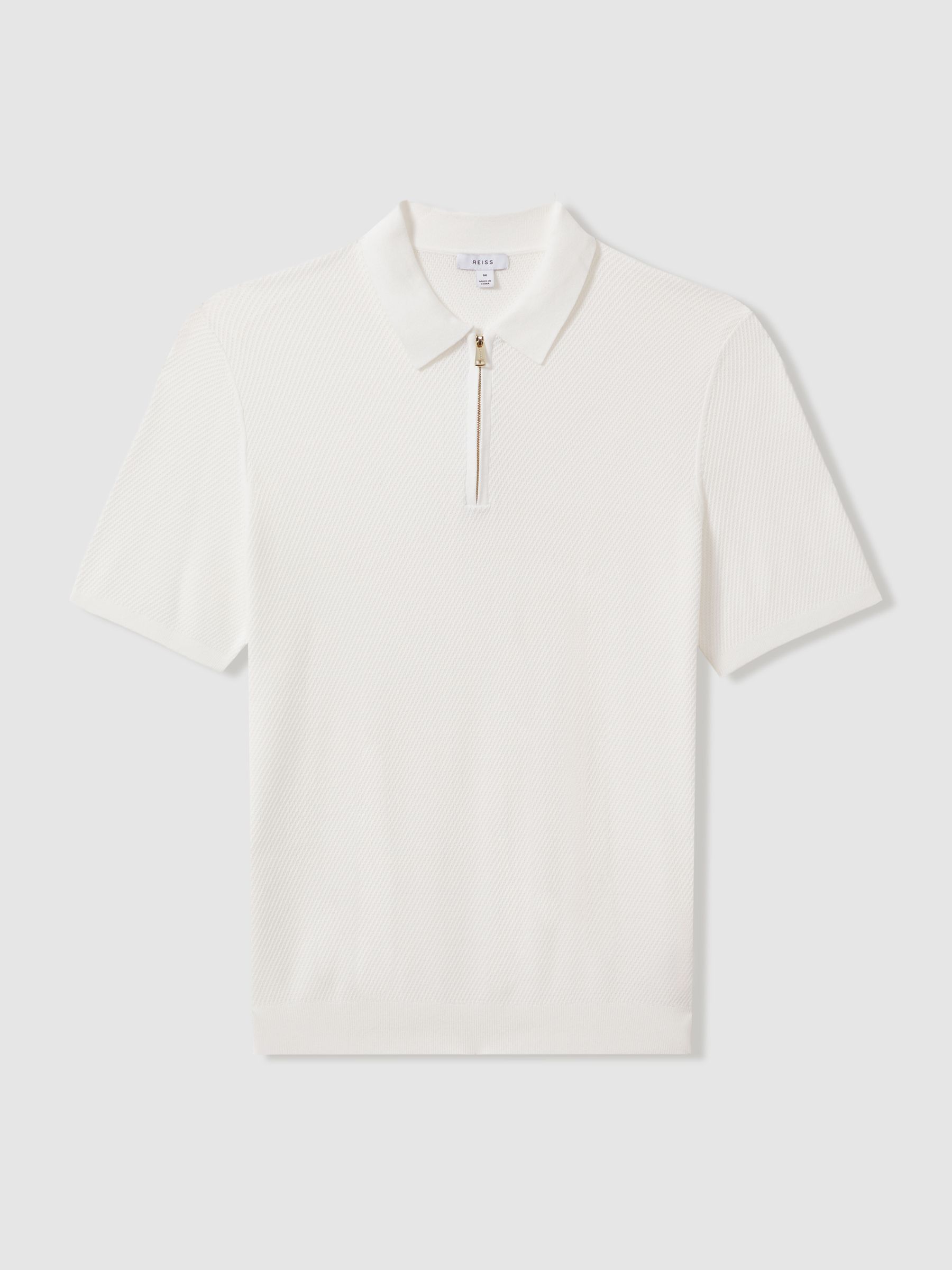 Textured Half-Zip Polo Shirt in White - REISS