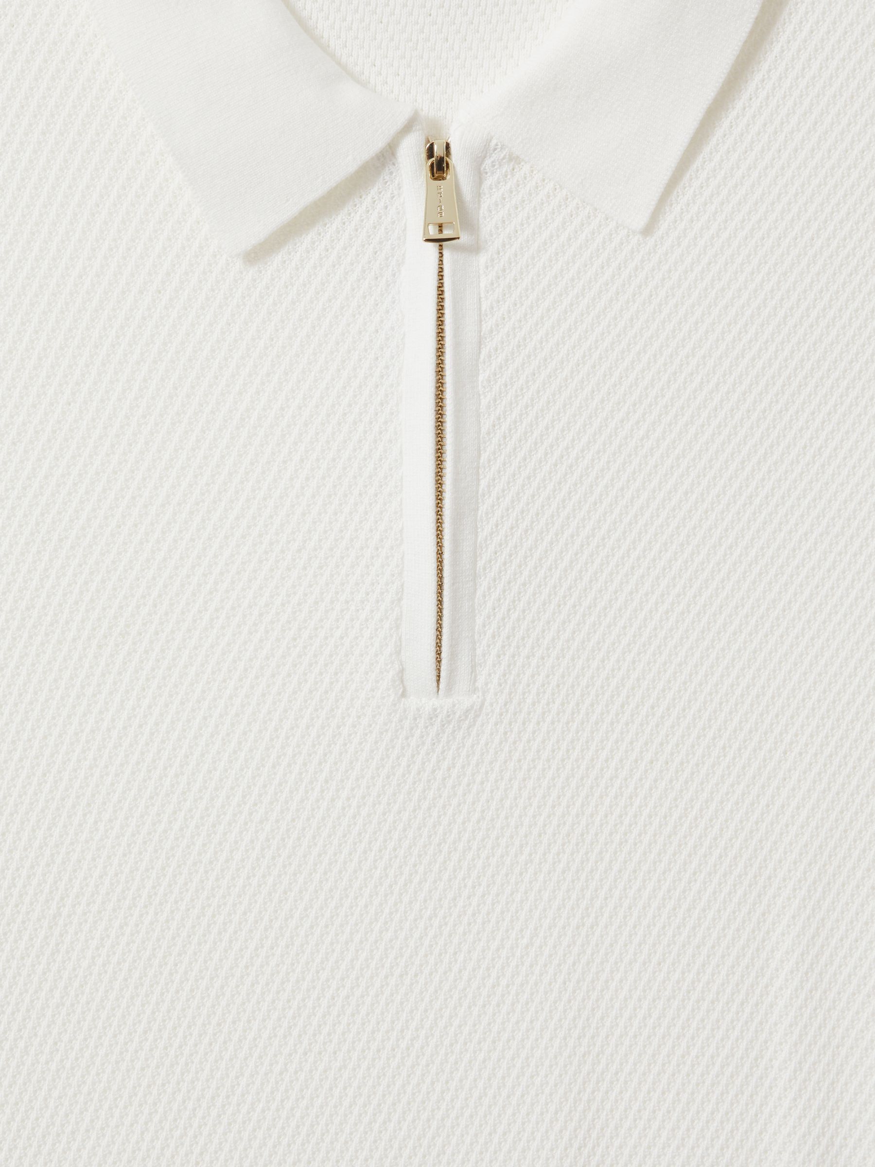 Textured Half-Zip Polo Shirt in White - REISS