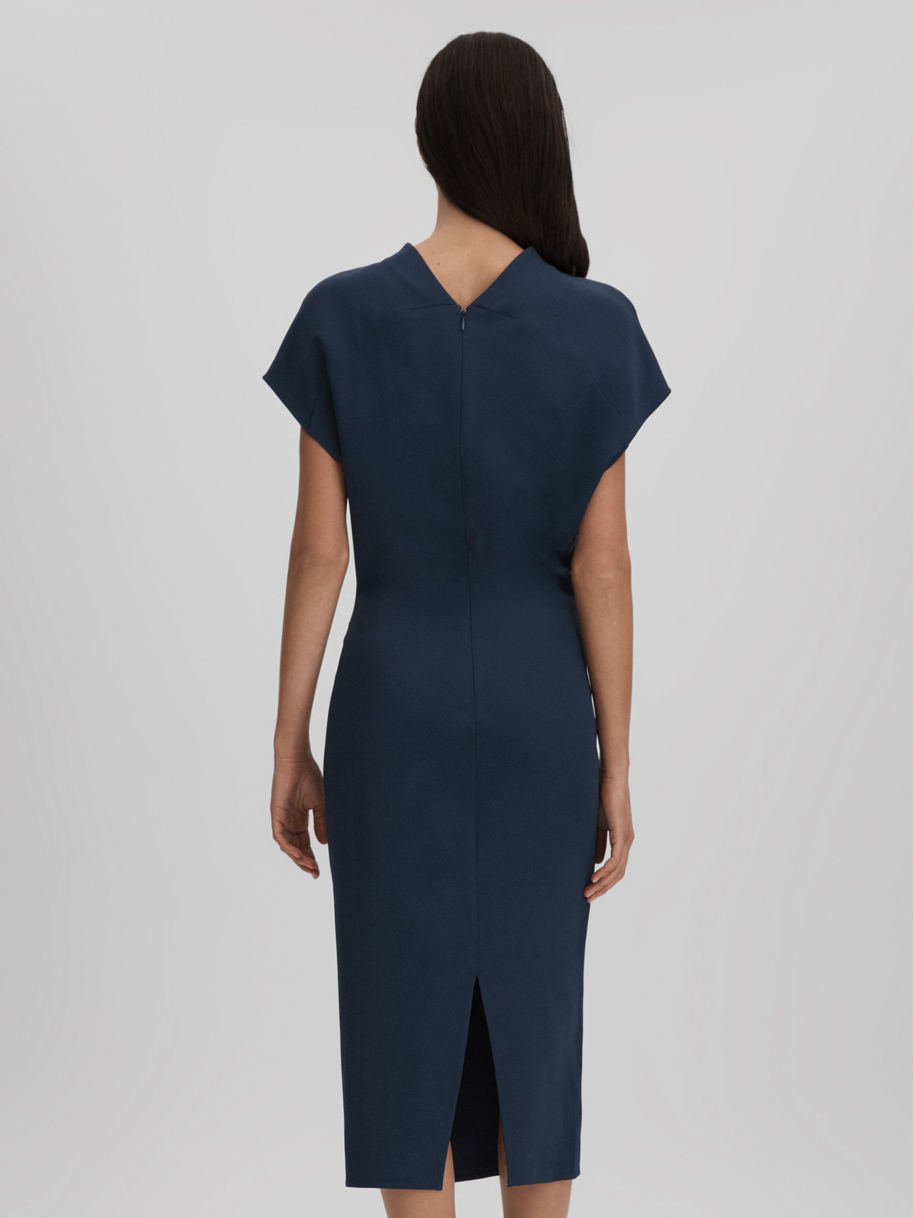 Ruched Bodycon Midi Dress in Navy - REISS