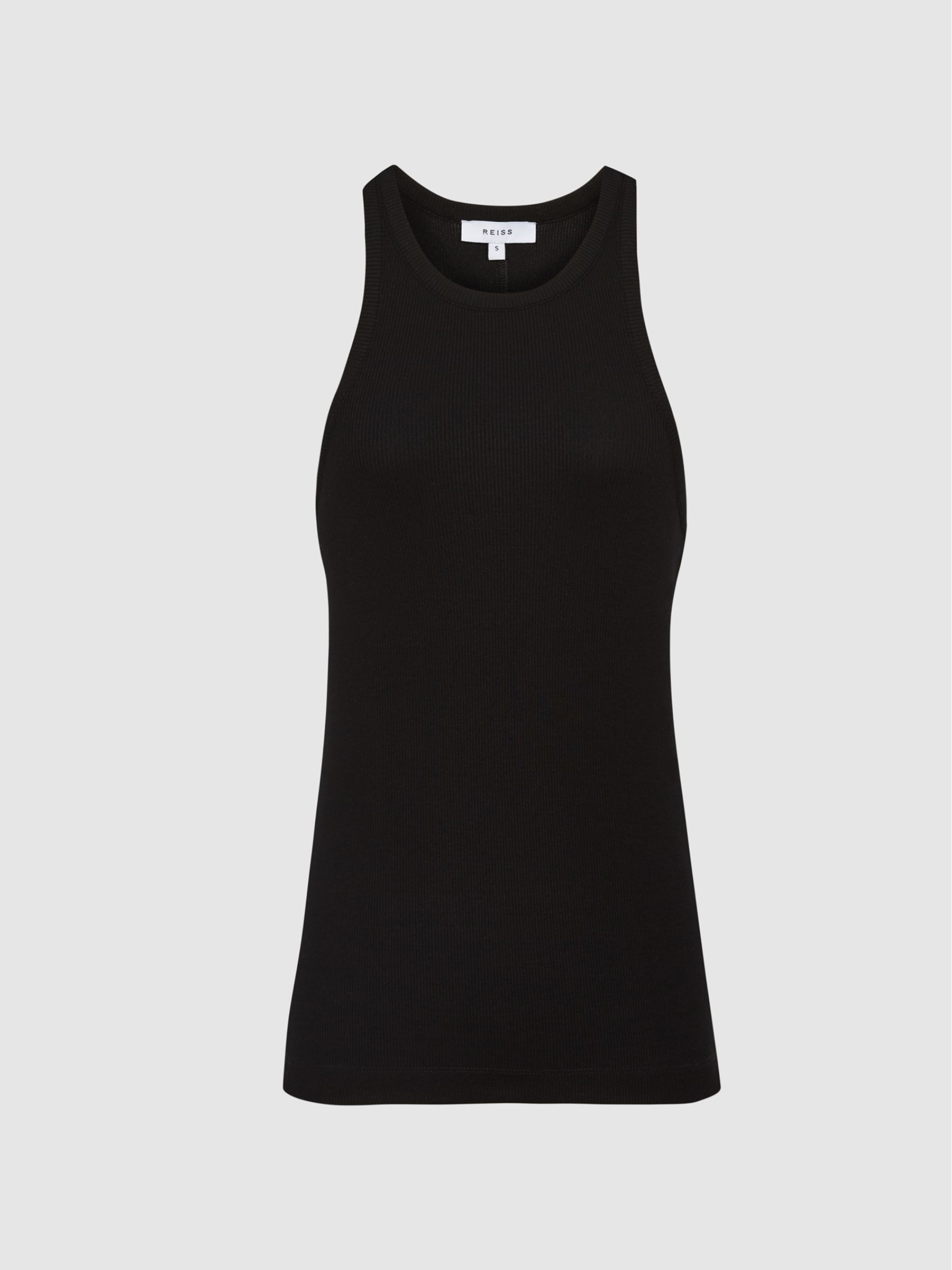 Ribbed Jersey Racer Tank Top in Black - REISS