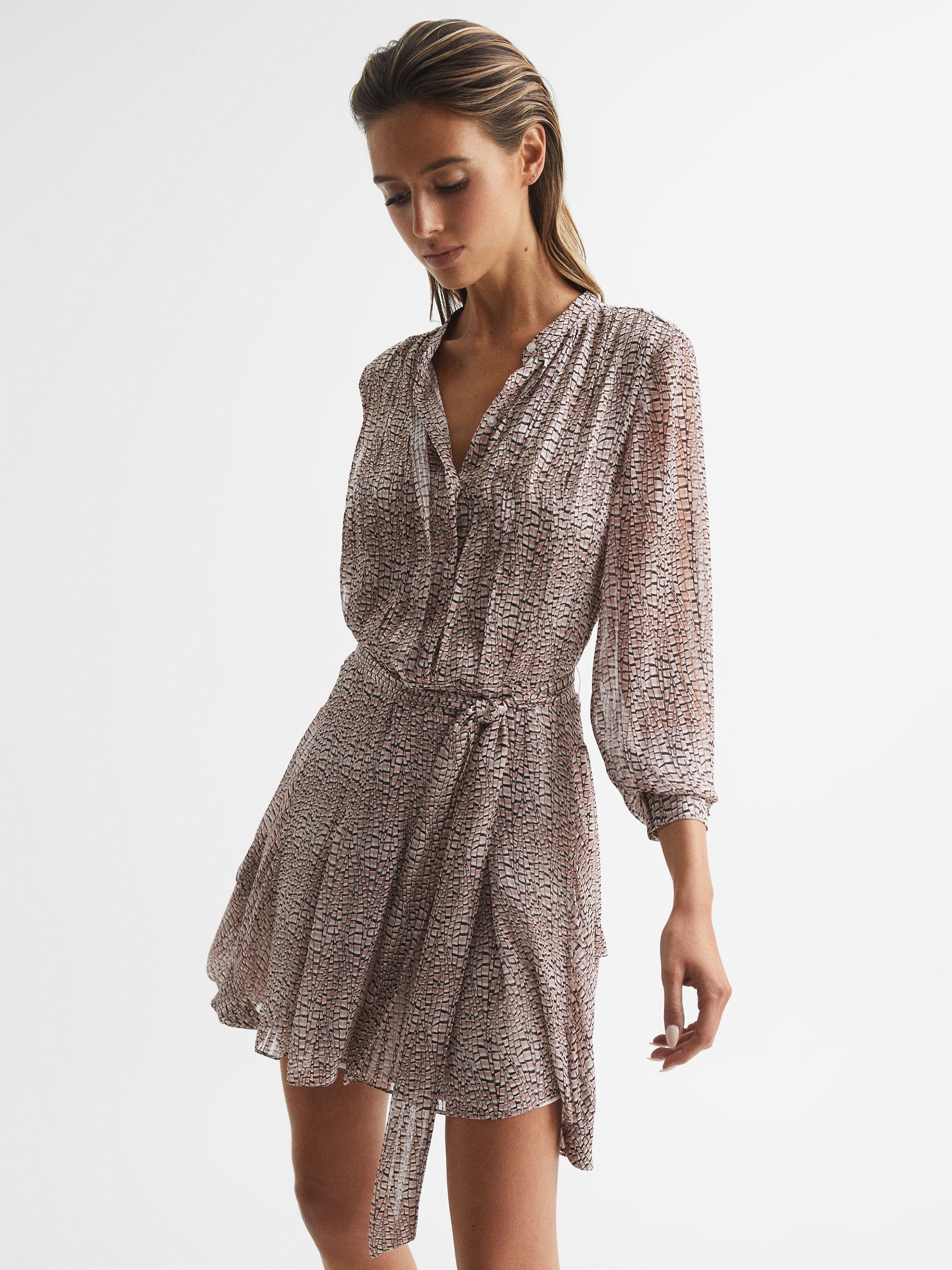 Reiss Lily Metallic Thread Long Sleeve Flippy Dress | REISS USA