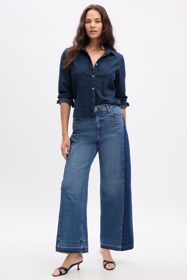Buy Blue Two Tone High Waist Wide Leg Jeans from the Gap online shop