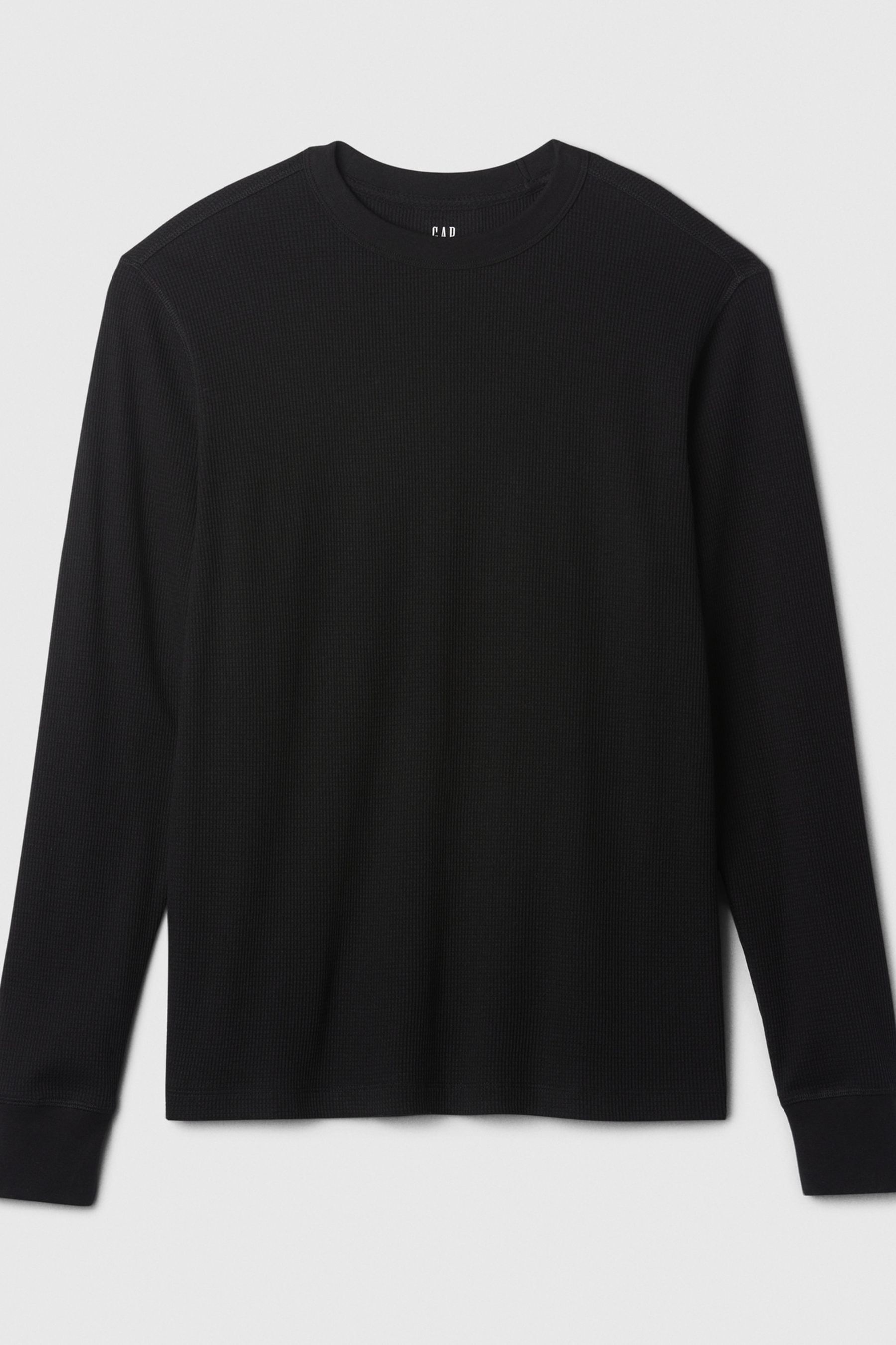 Buy Black Textured Waffle Knit Long Sleeve Crew Neck T-Shirt from the Gap online shop.