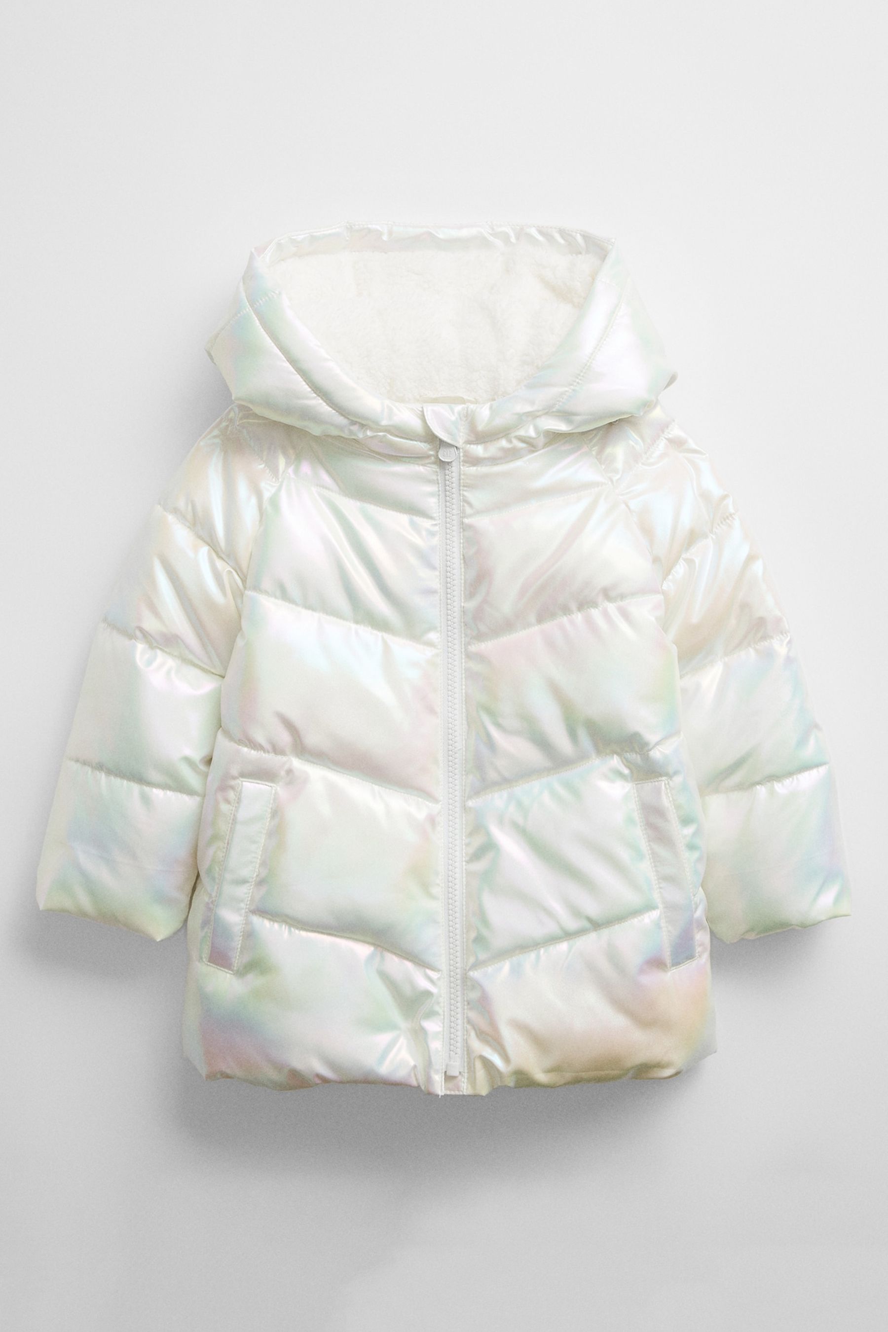 Buy White Iridescent Water Resistant Cold Control Quilted Puffer Coat ...