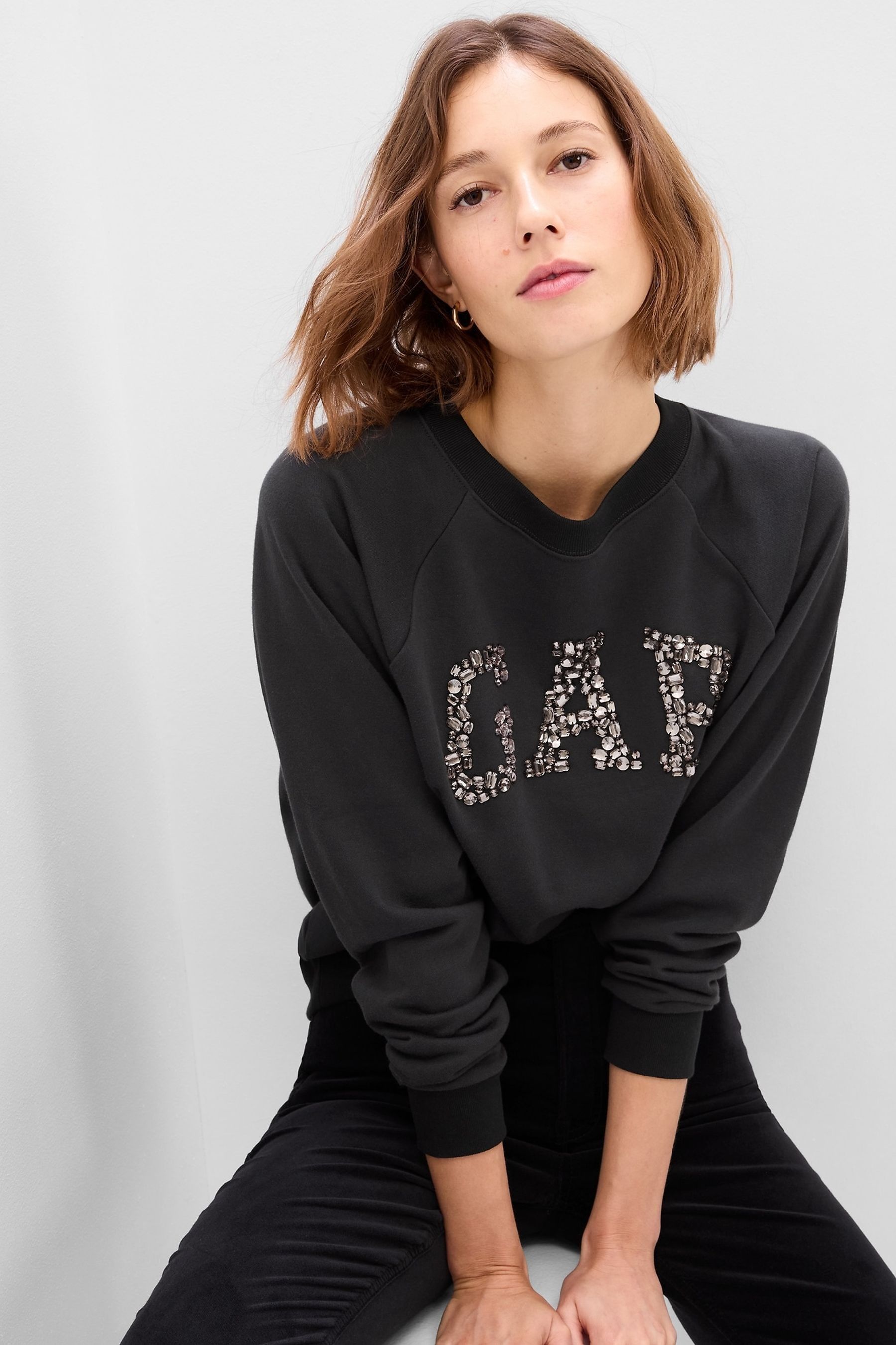 Buy Black Embellished Logo Crew Neck Sweatshirt from the Gap online shop
