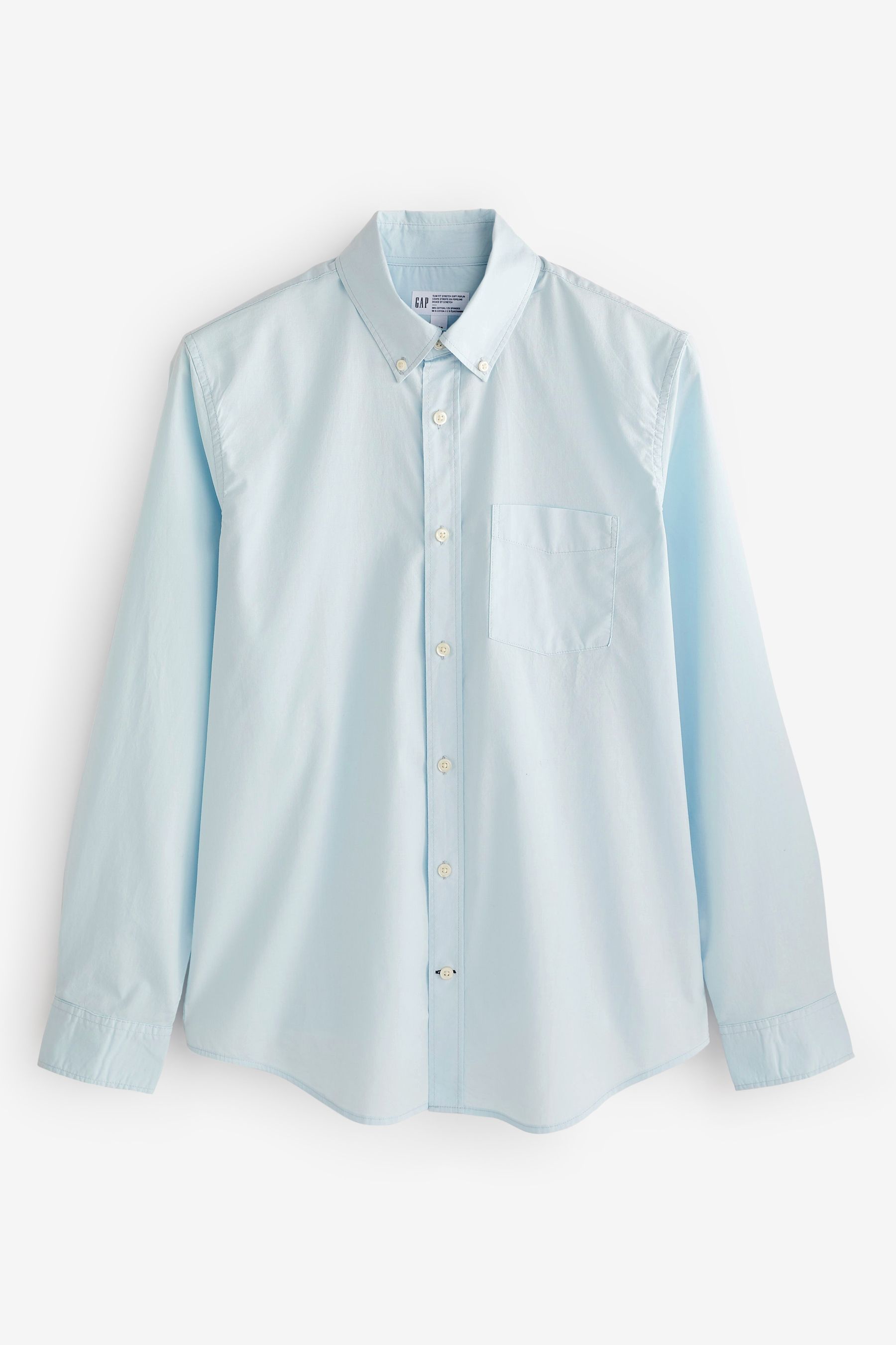 Buy Light Blue Stretch Long Sleeve Shirt in Slim Fit from the Gap ...
