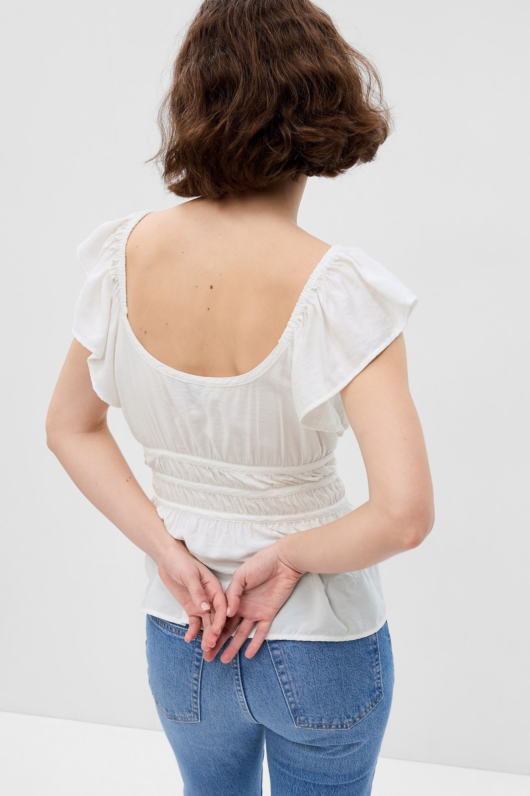 Buy White Ruffle Sleeve Shirt from the Gap online shop