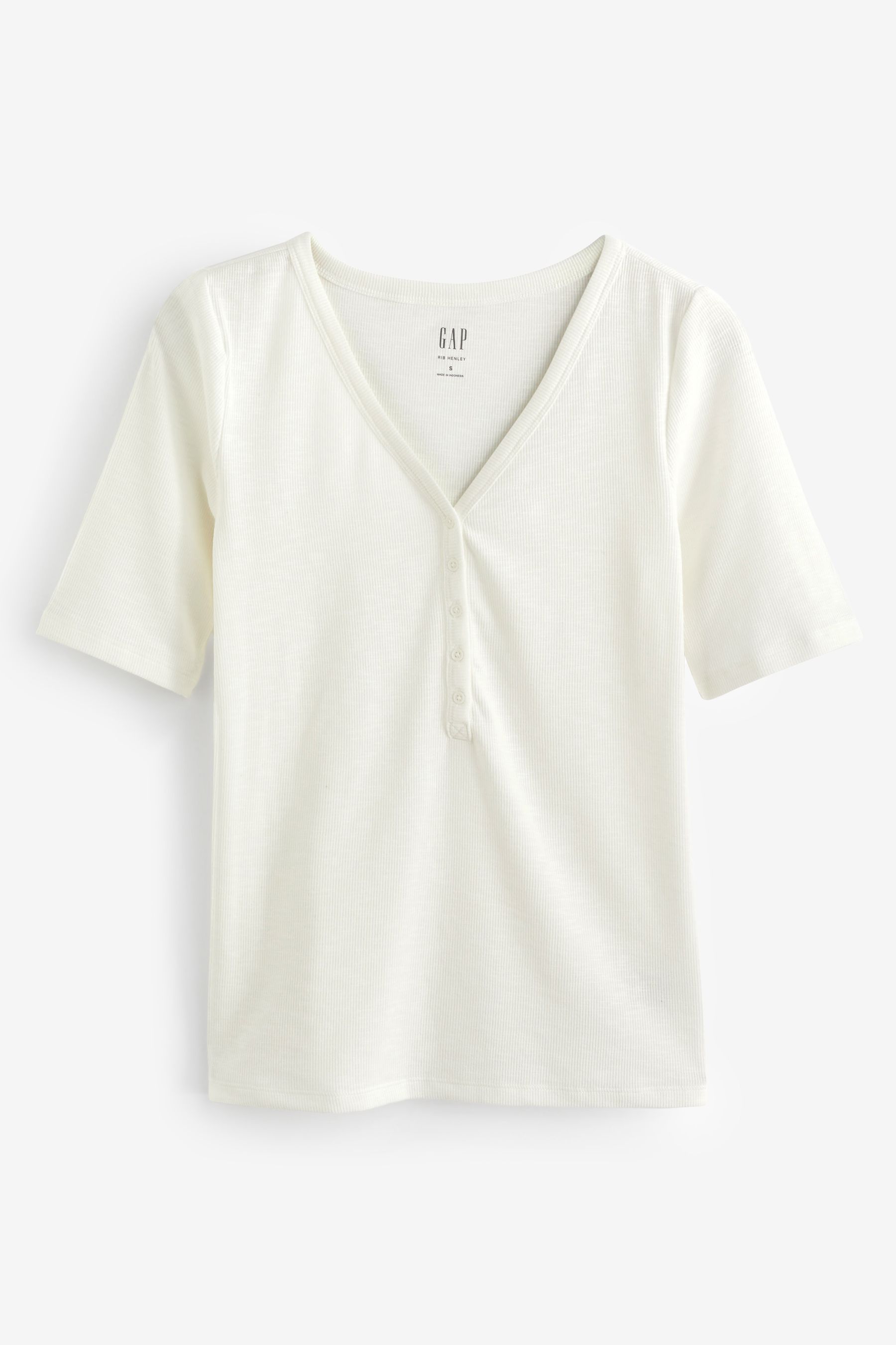 Buy White Ribbed Short Sleeve V-Neck Henley T-Shirt from the Gap online ...