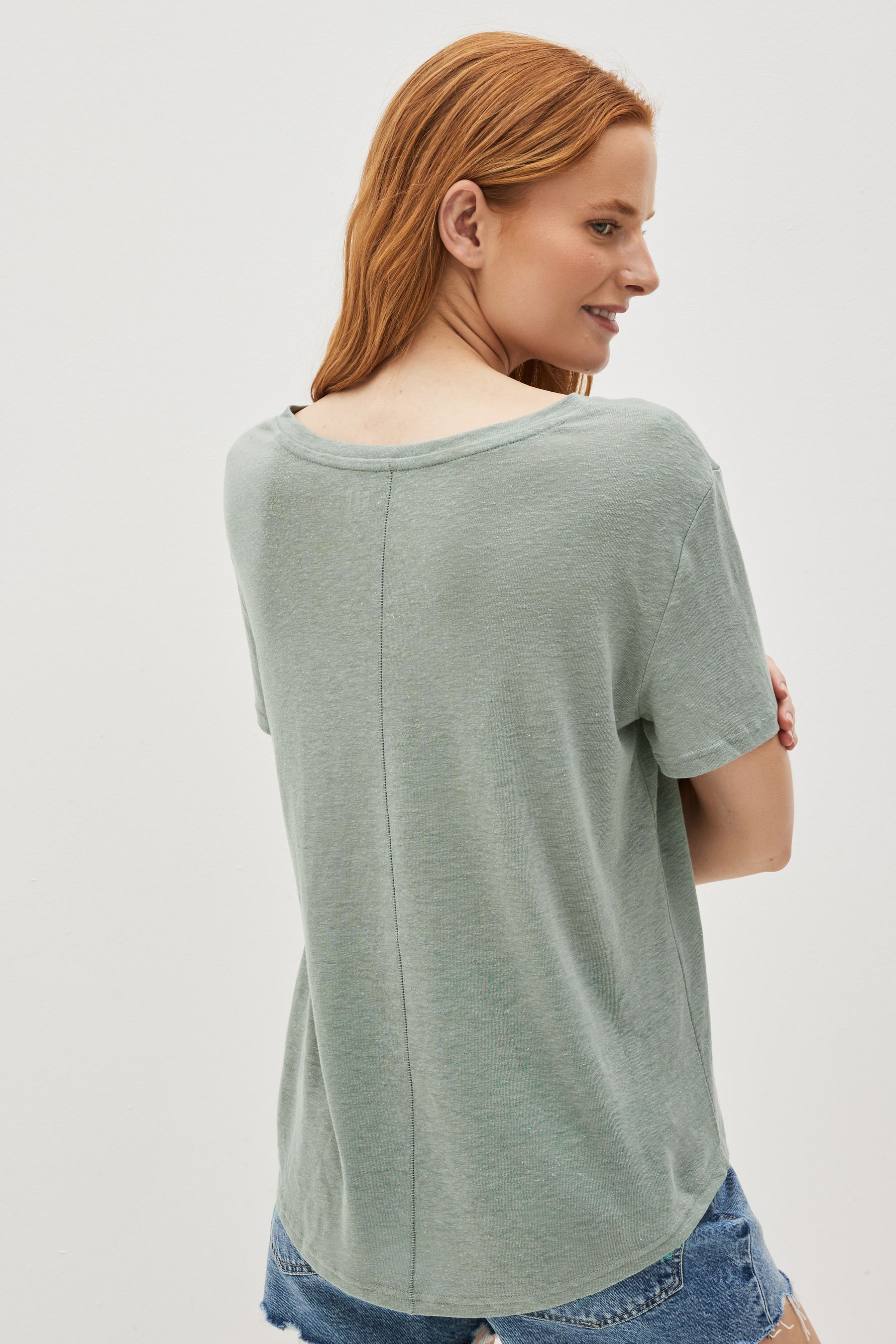 Buy Sage Green Linen Blend Scoop Neck Short Sleeve T-Shirt from the Gap ...
