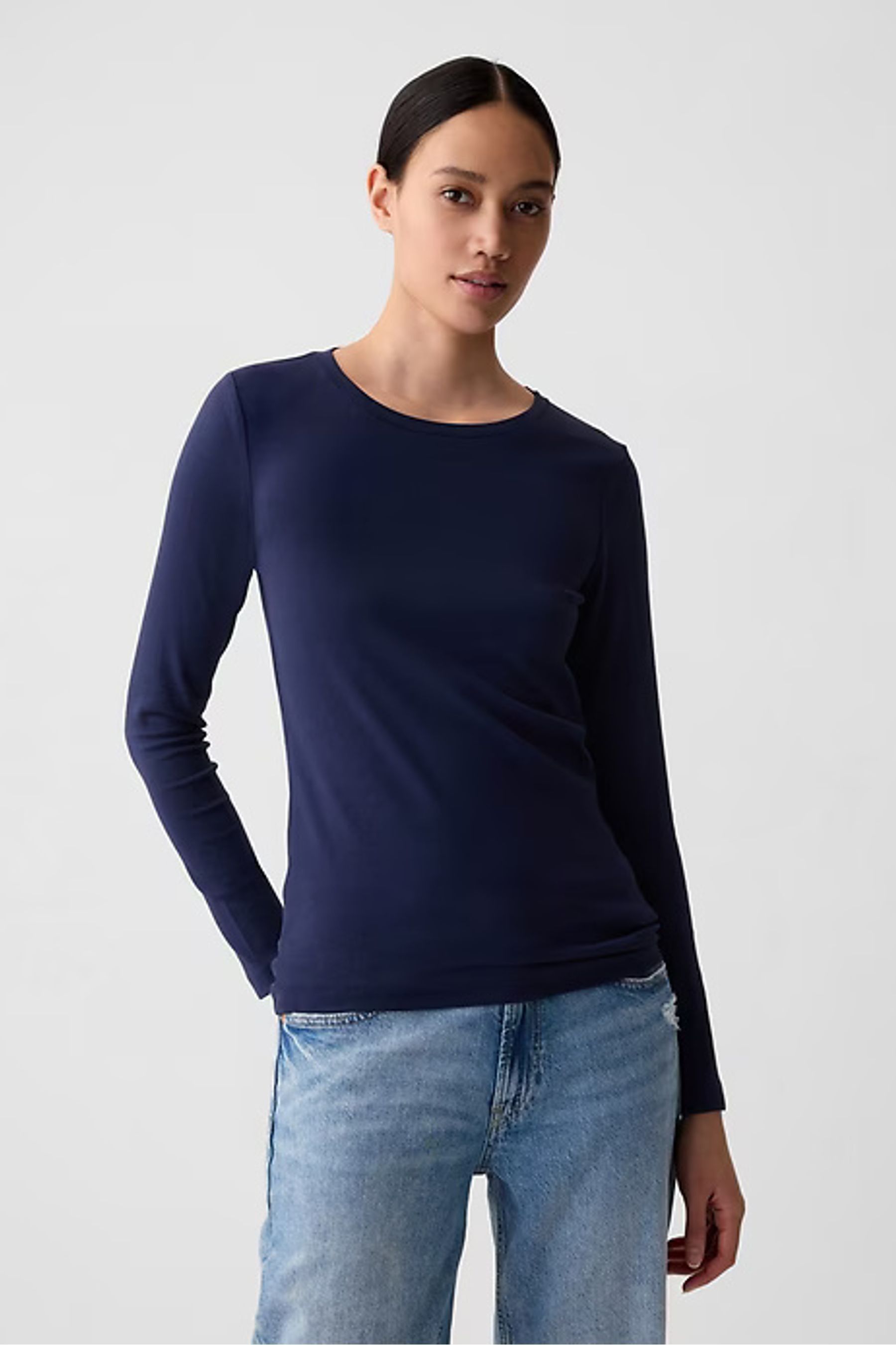 Buy Blue Modern Long Sleeve Crew Neck T-shirt from the Gap online shop