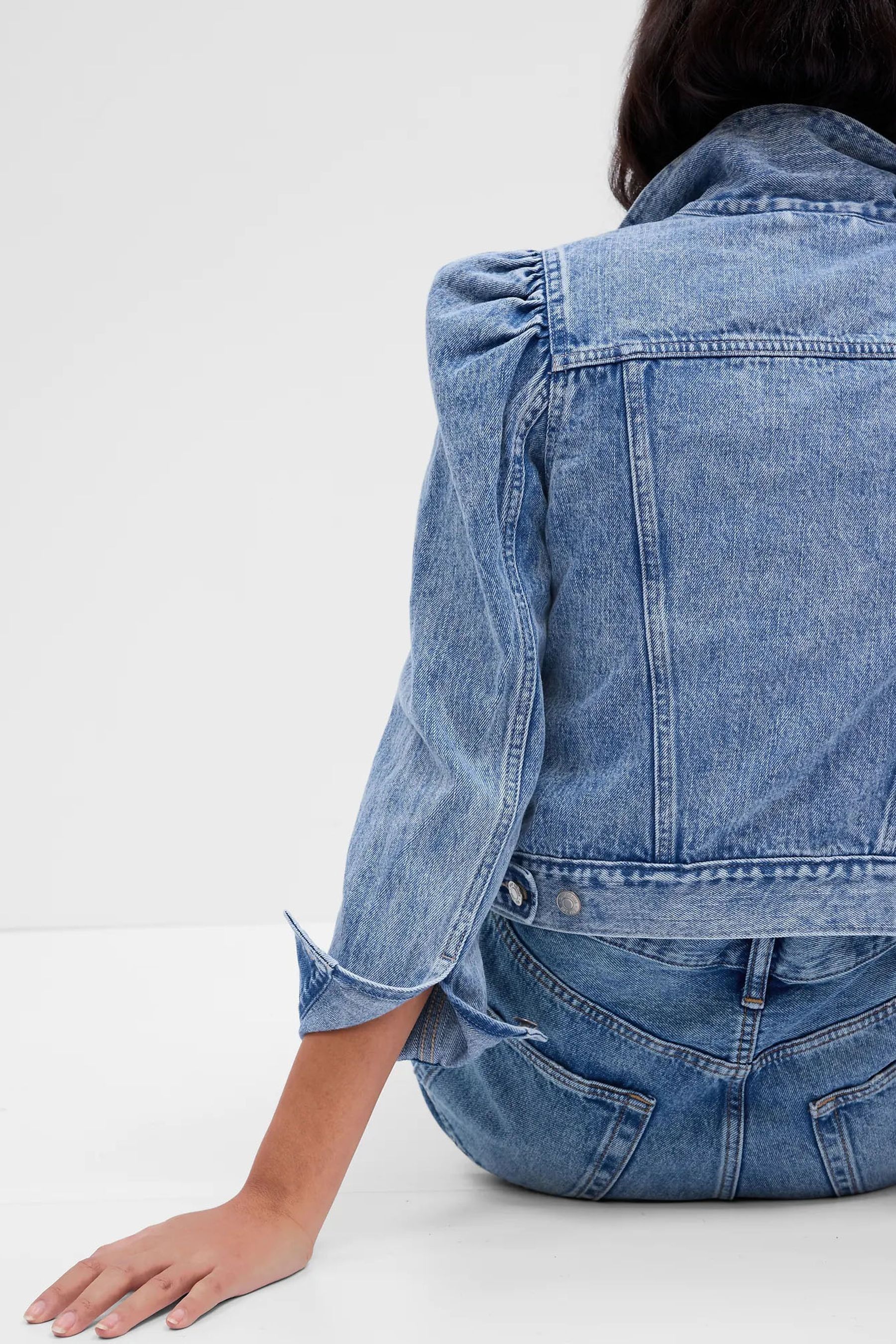 Buy Blue Puff Sleeve Denim Jacket from the Gap online shop