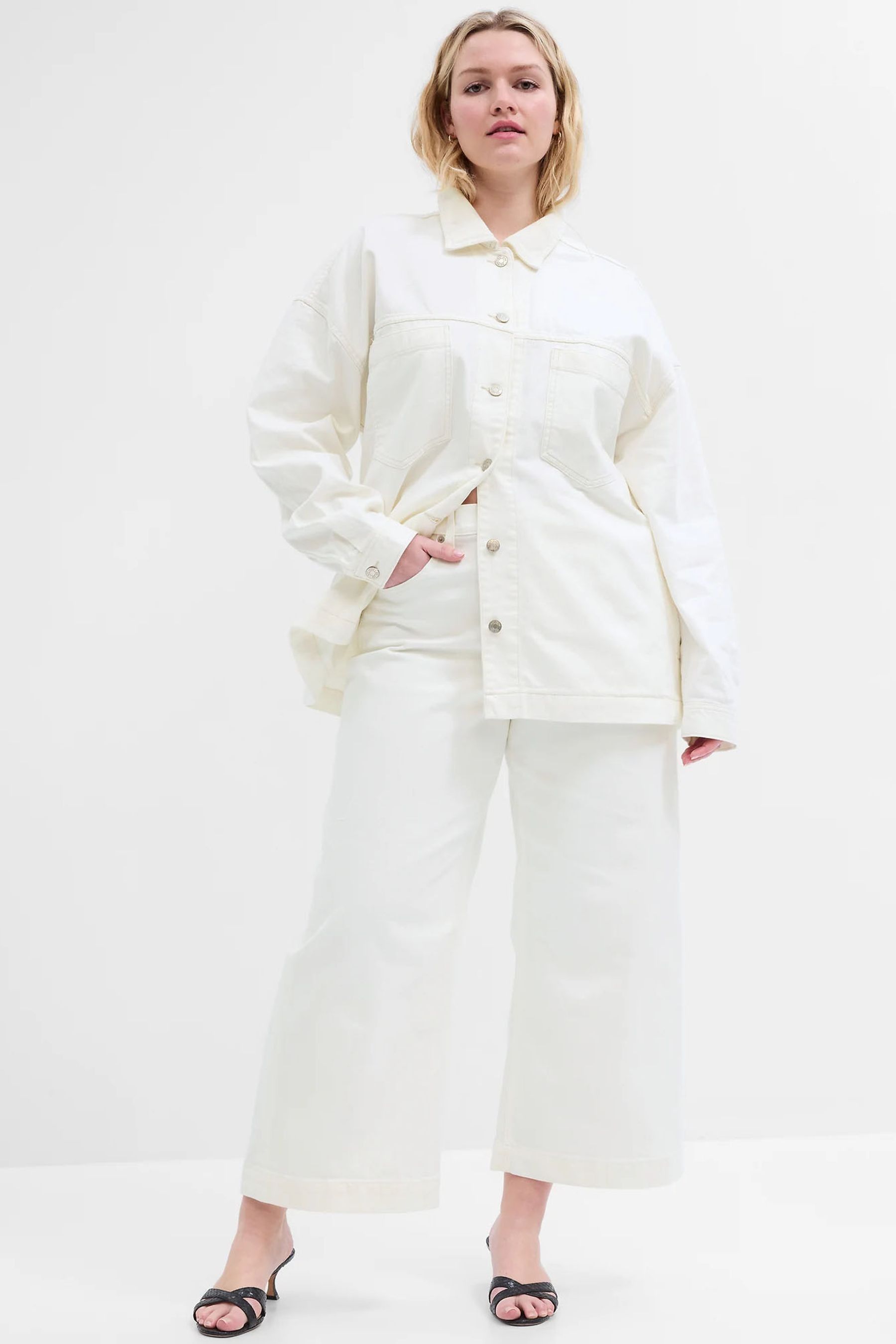 Buy White High Waisted Wide Leg Cropped Jeans from the Gap online shop