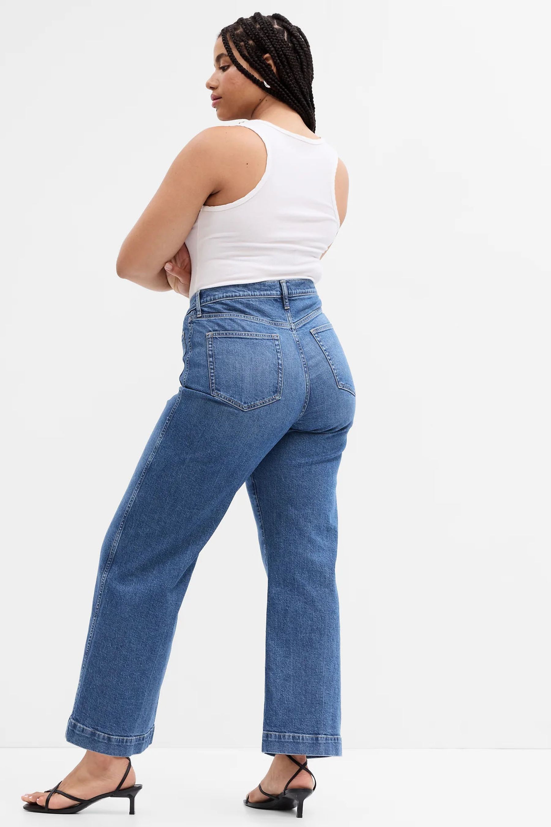 Buy Mid Wash Blue High Waisted Wide Leg Cropped Jeans from the Gap ...