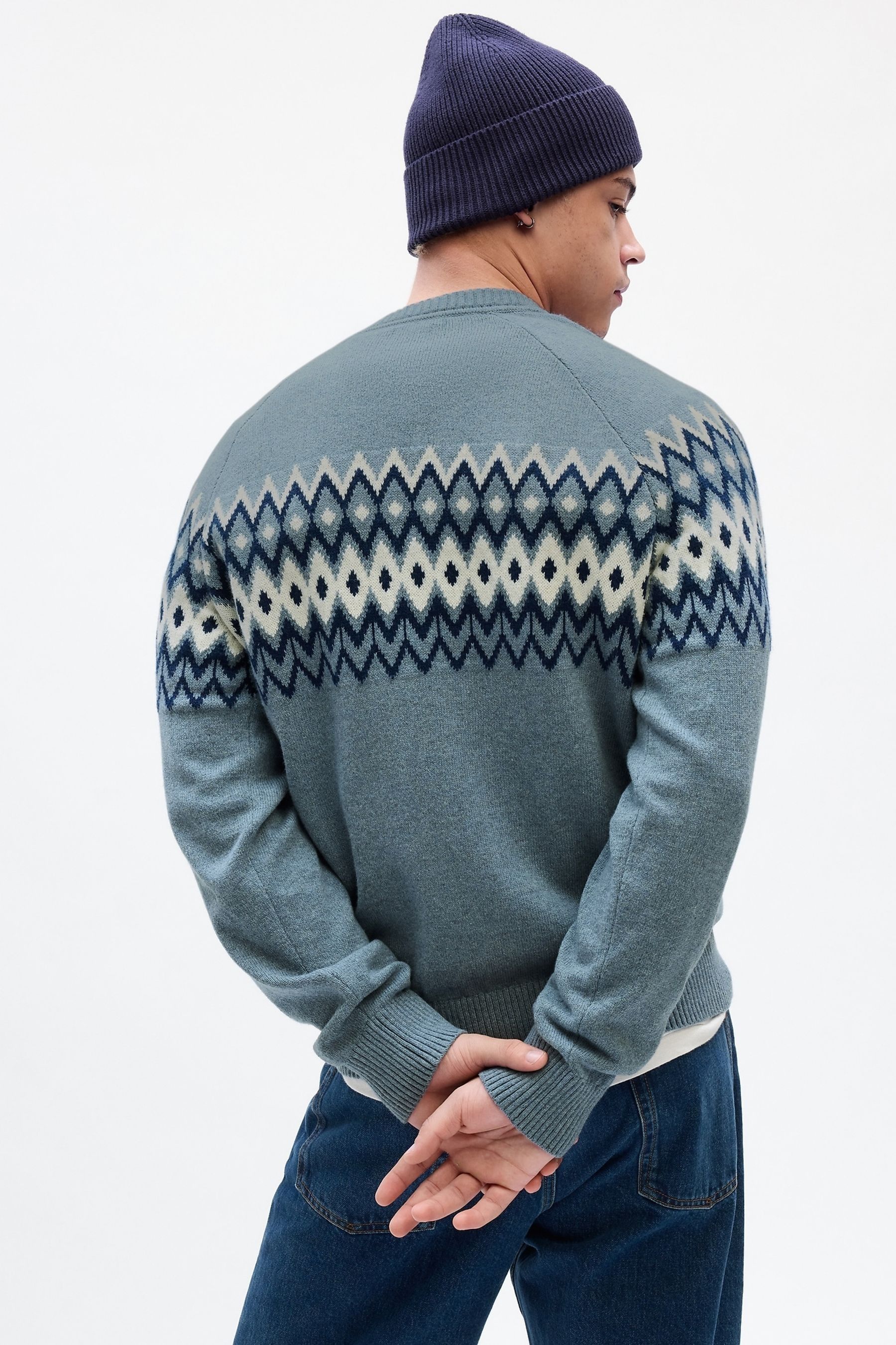 Buy Blue Fair Isle Crew Neck Jumper from the Gap online shop