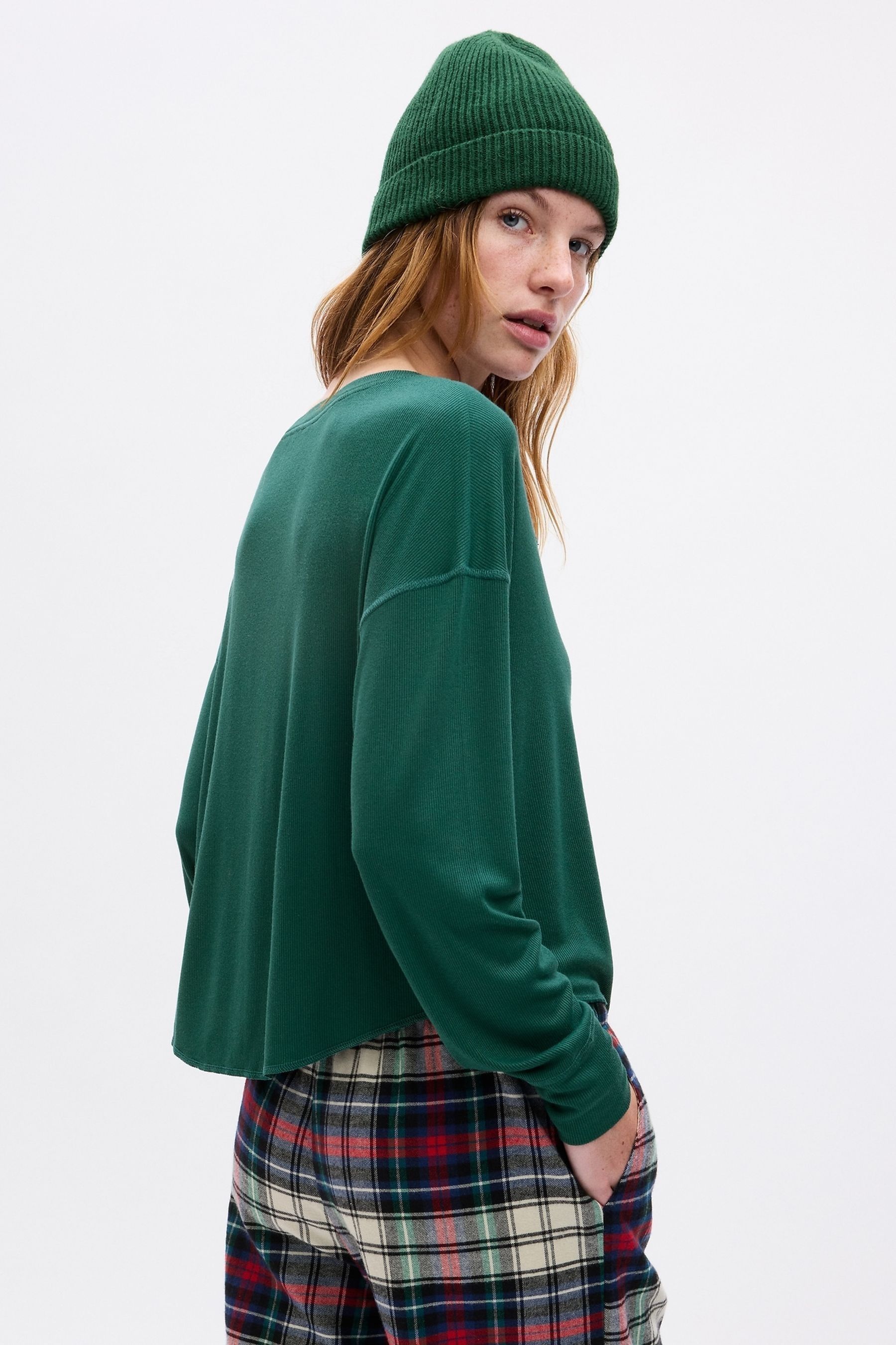 Buy Green Ribbed Henley Long Sleeve Pyjama Top from the Gap online shop