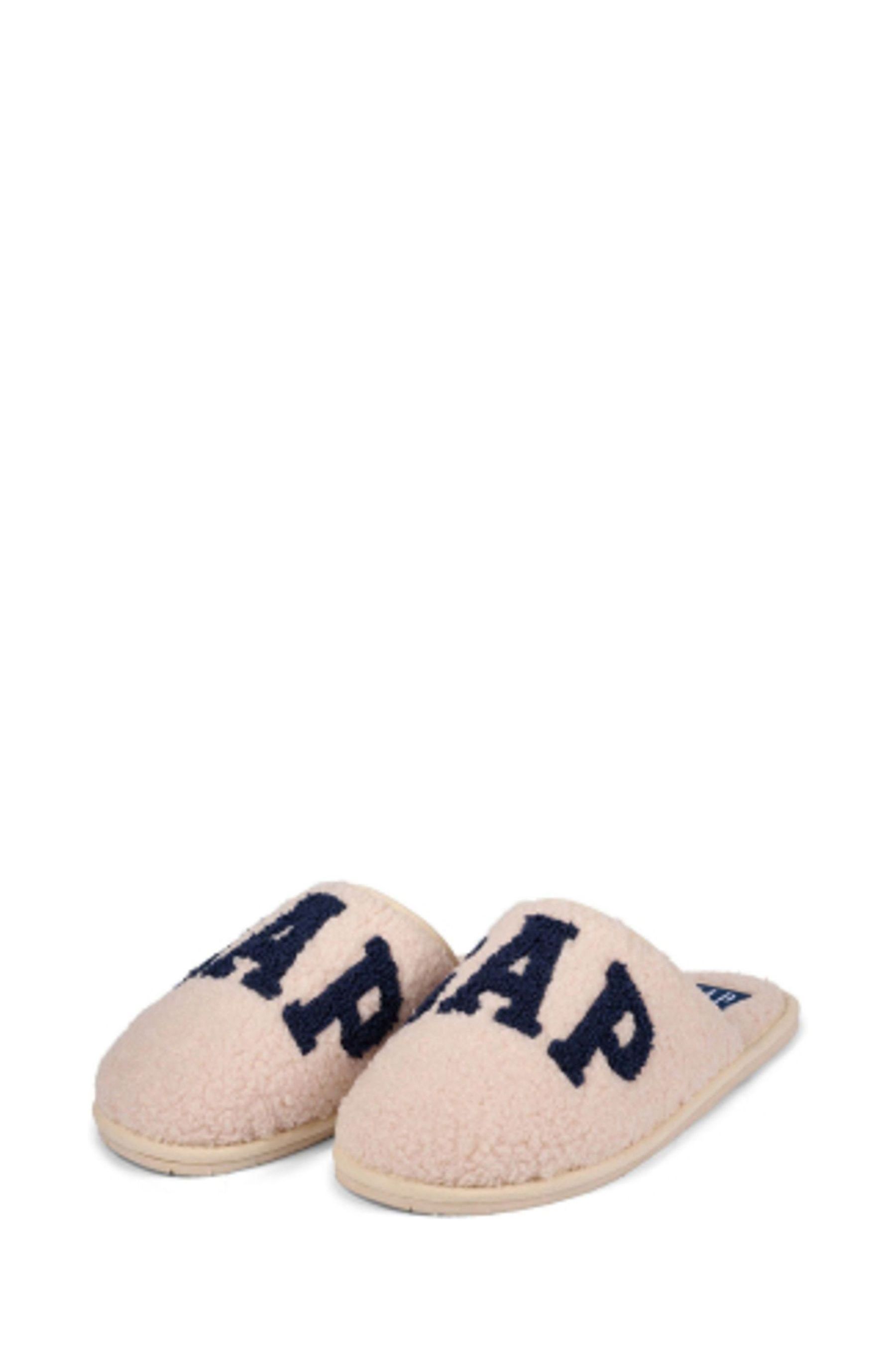 Buy Cream and Navy Blue Women's Plano Logo Borg Slippers from the Gap ...