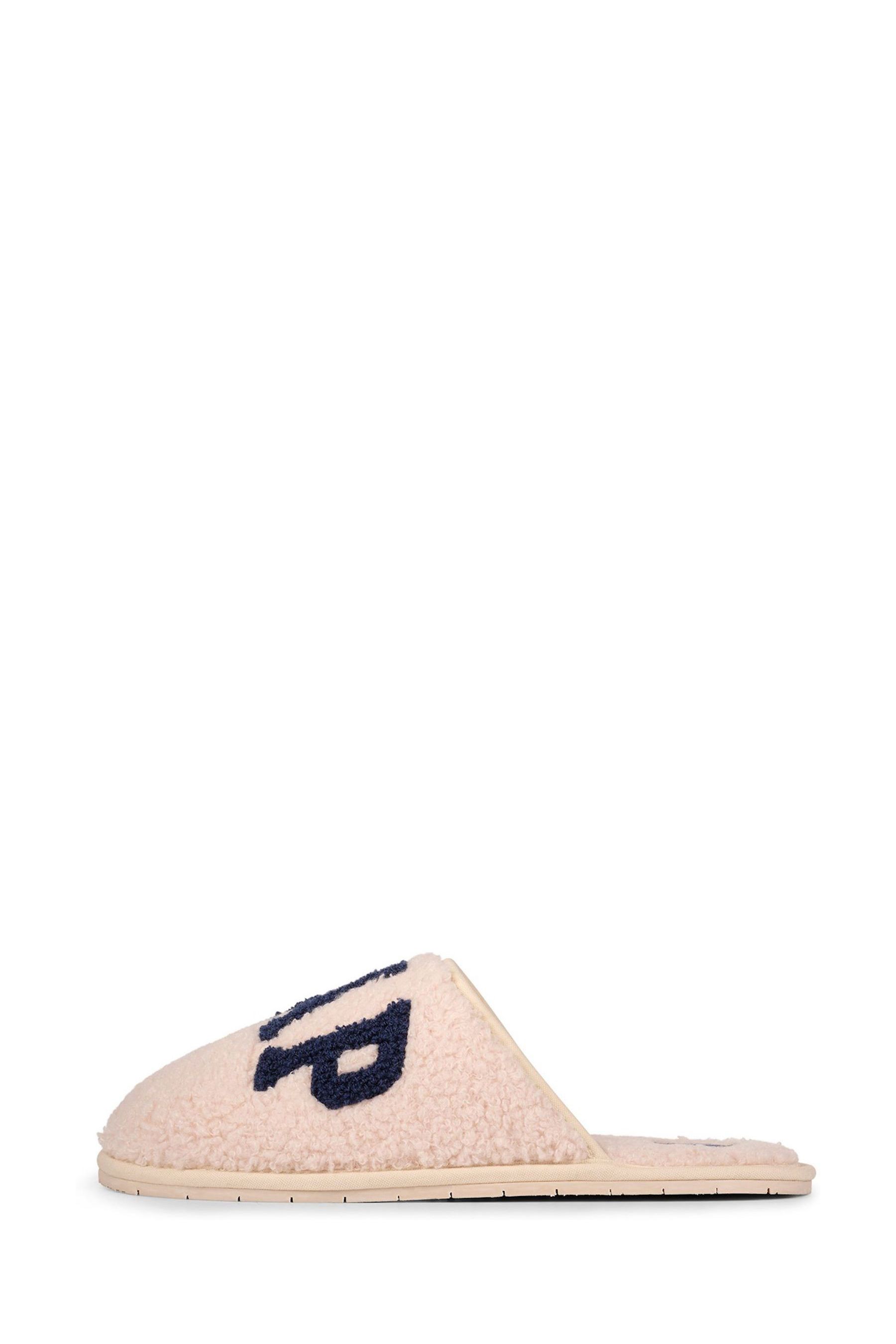 Buy Cream and Navy Blue Women's Plano Logo Borg Slippers from the Gap ...