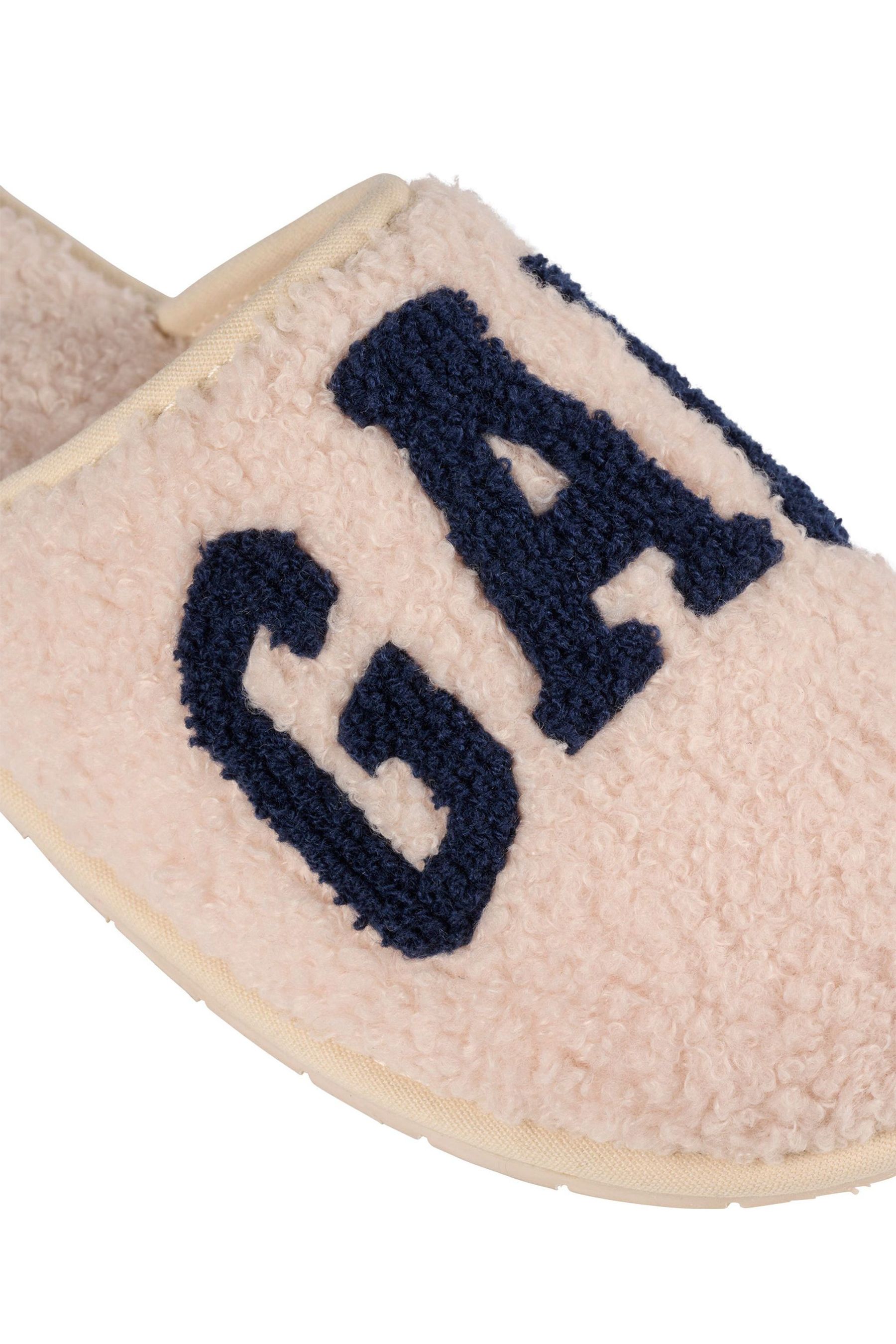 Buy Cream and Navy Blue Women's Plano Logo Borg Slippers from the Gap ...