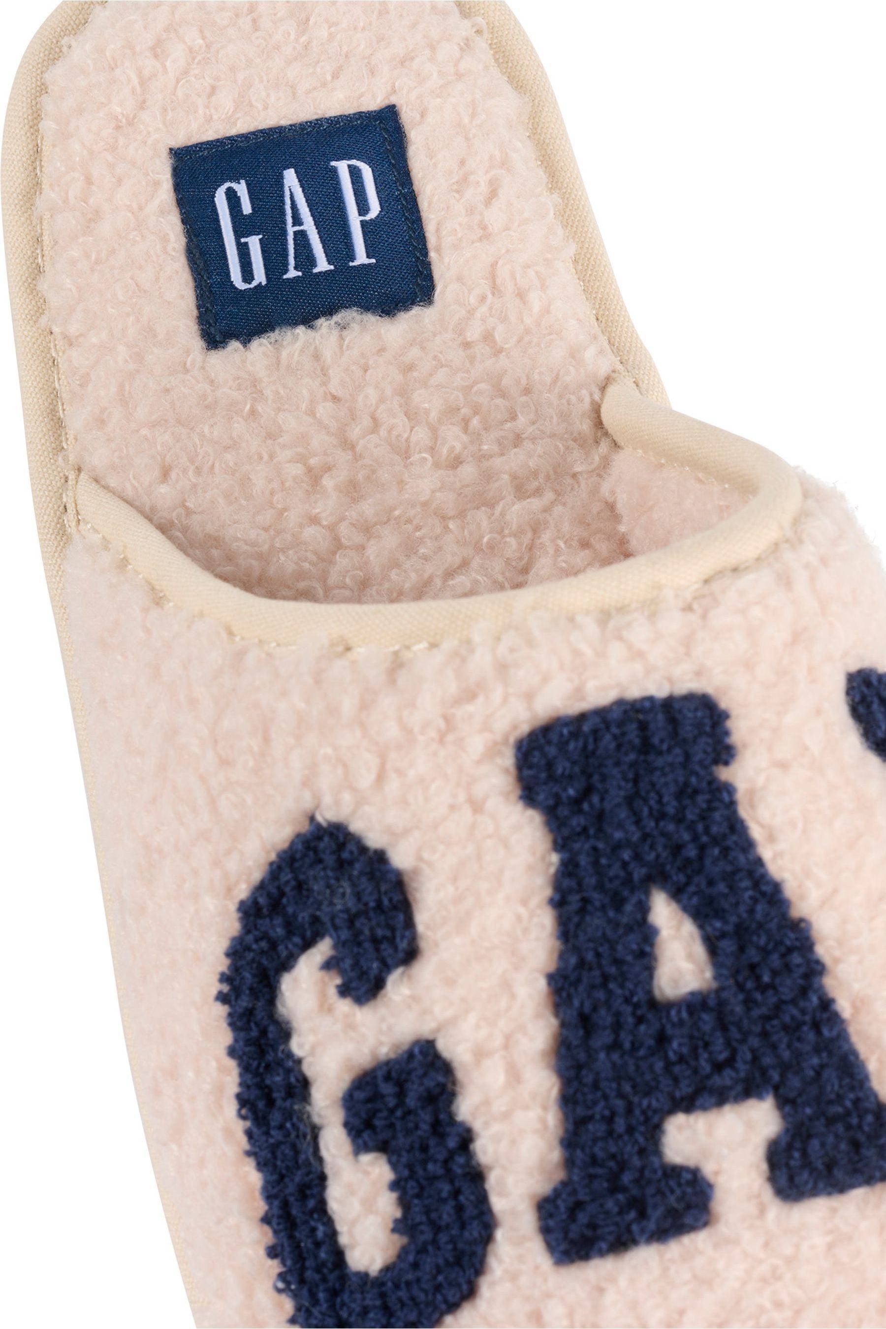 Buy Cream and Navy Blue Women's Plano Logo Borg Slippers from the Gap ...