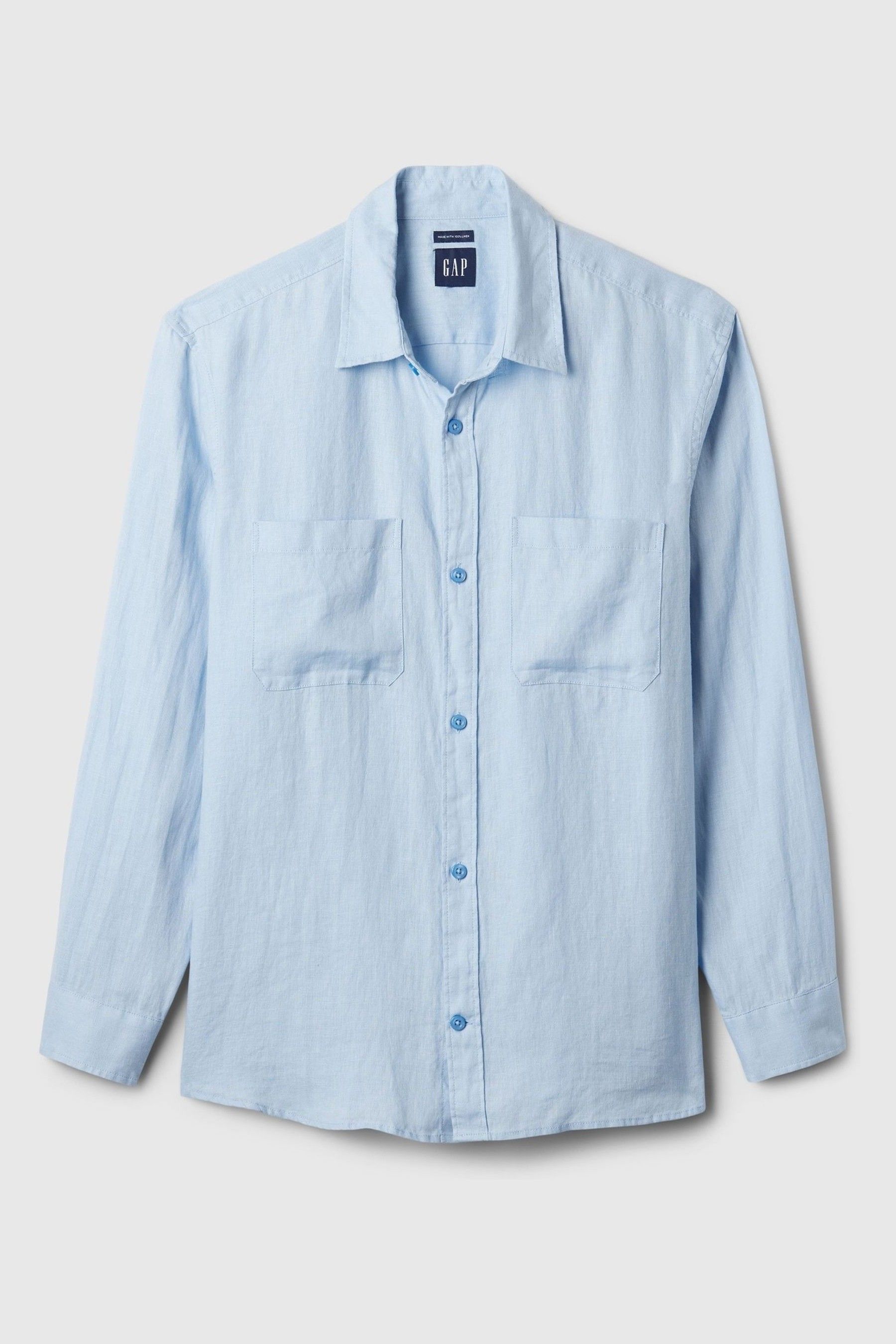 Buy Blue Linen Blend Long Sleeve Shirt from the Gap online shop