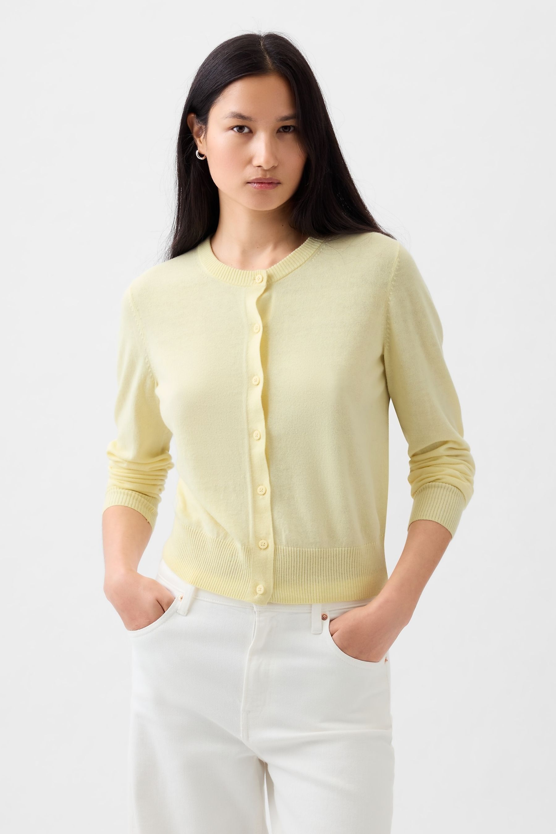 Buy Yellow Lightweight CashSoft Crew Neck Cardigan from the Gap online shop