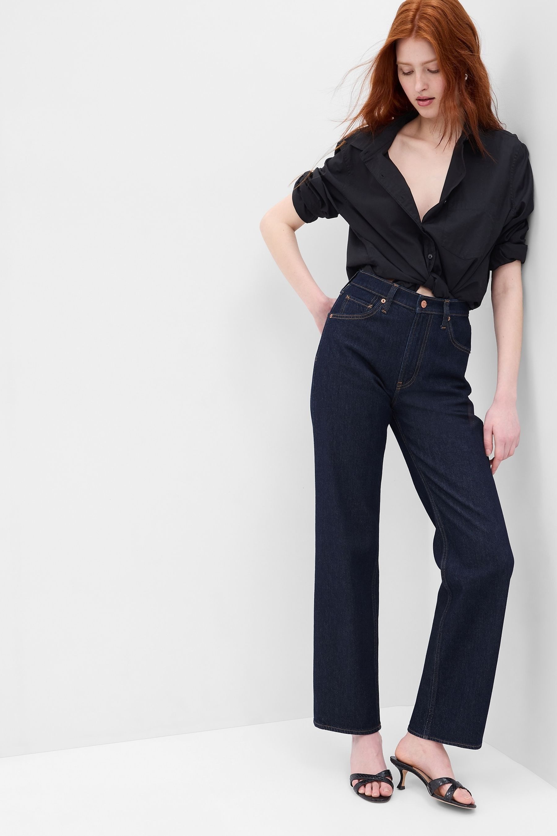 Buy Dark Indigo Blue 90s Loose High Waisted Straight Jeans from the Gap ...