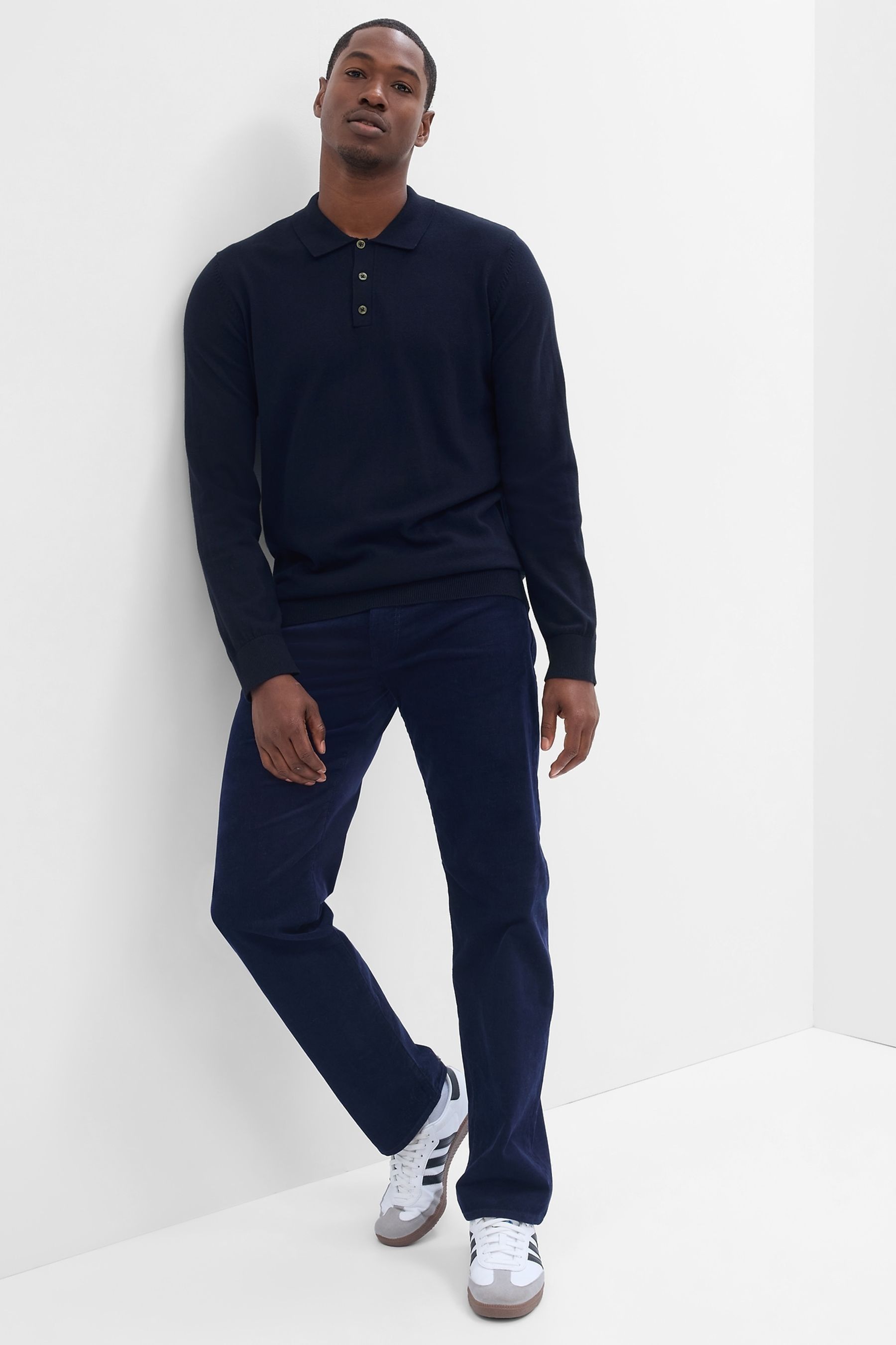 Buy Navy Knit Long Sleeve Polo Shirt from the Gap online shop