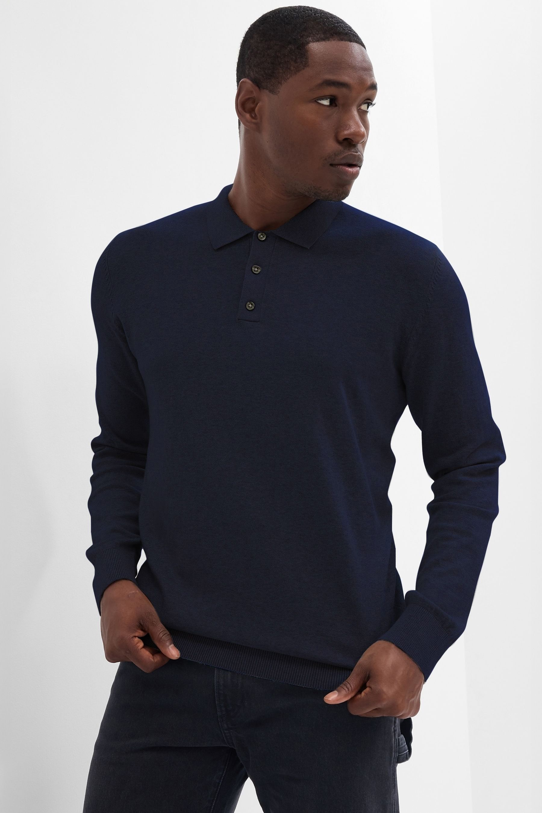 Buy Navy Knit Long Sleeve Polo Shirt from the Gap online shop