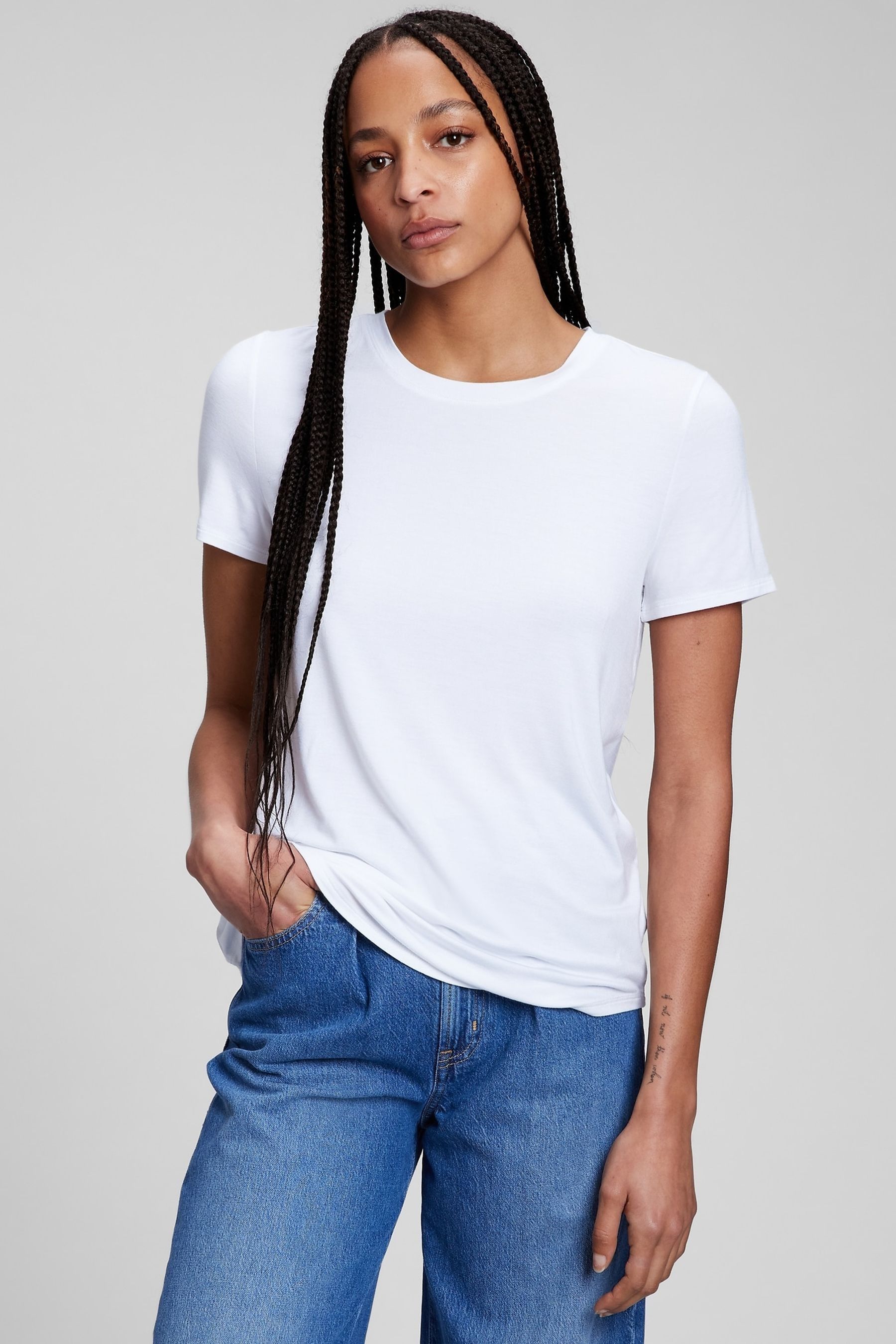 Buy White Luxe Short Sleeve Crew Neck T-Shirt from the Gap online shop
