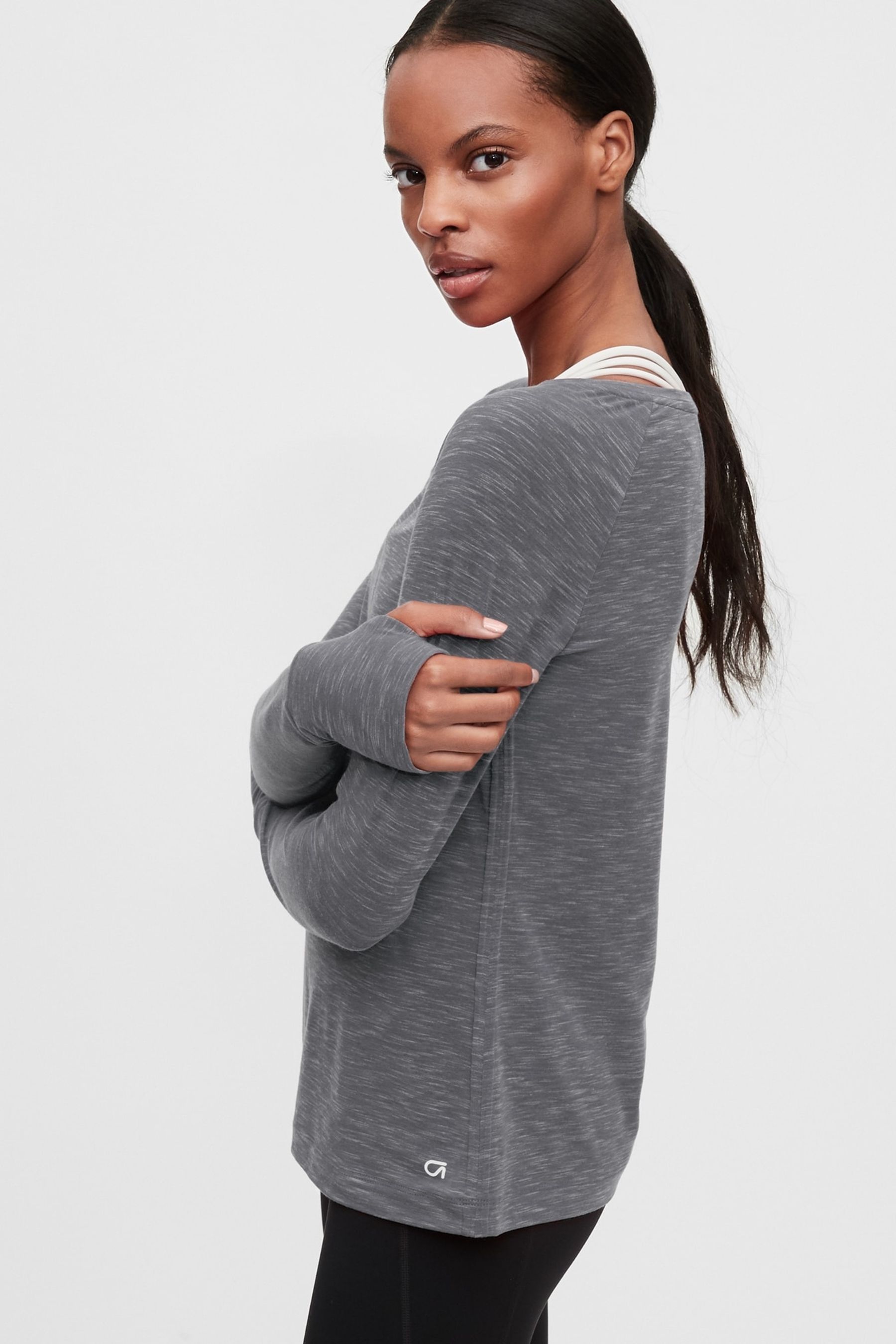 Buy Grey Long Sleeve Boat Neck Breathable Thumb Hole T-Shirt from the Gap online shop