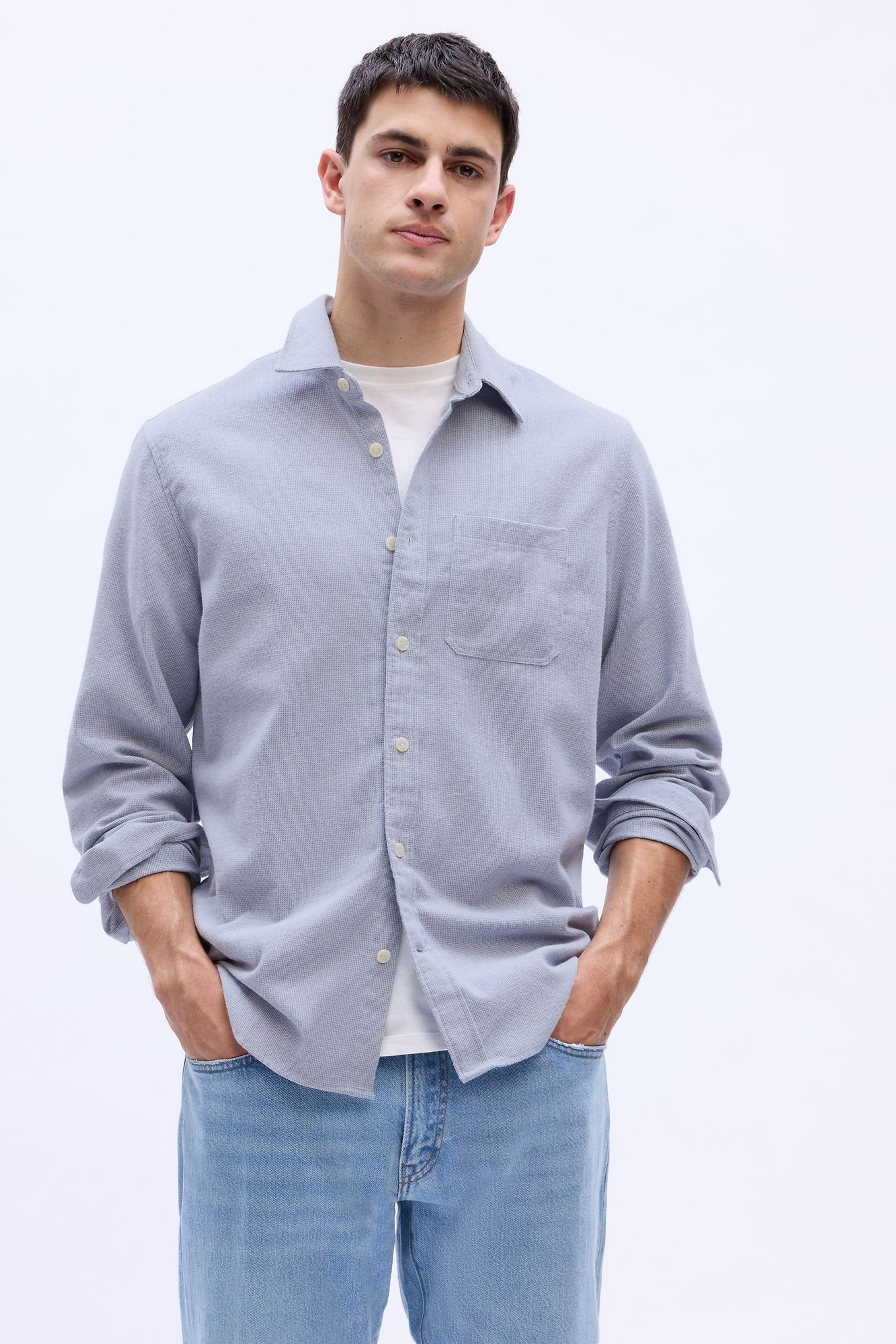 Buy Light Blue Long Sleeve Shirt in Standard Fit from the Gap online shop