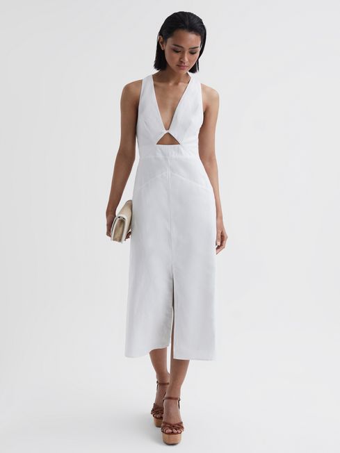 Reiss Rhoda Cotton-Linen Midi Dress - REISS