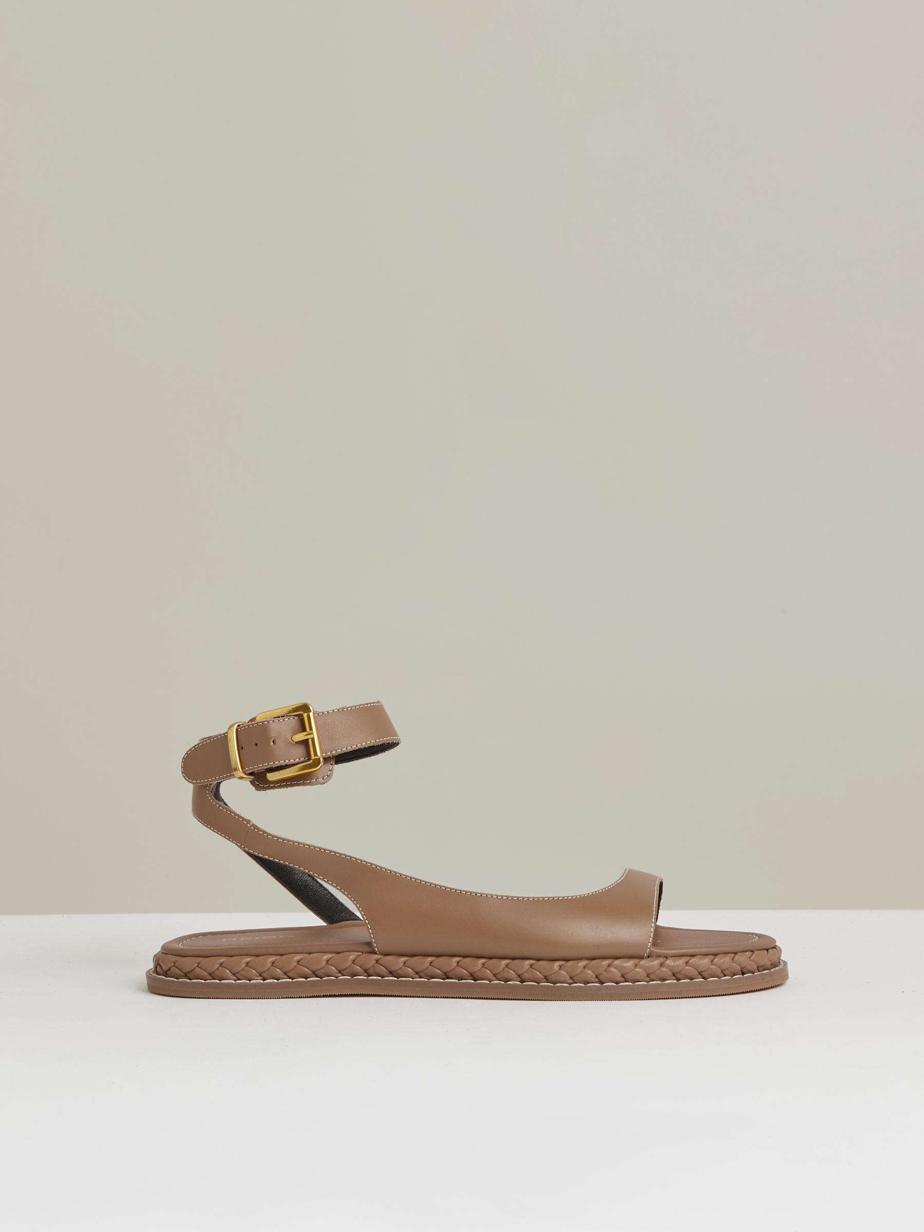 Reiss Leather Plait Detail Sandals in Tan - REISS