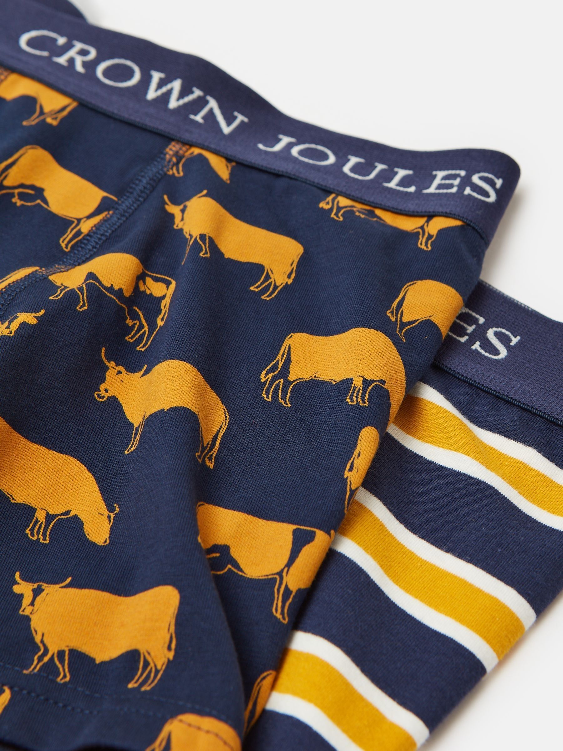 Crown Joules Navy/Yellow Pack of Two Cotton Boxers | Joules