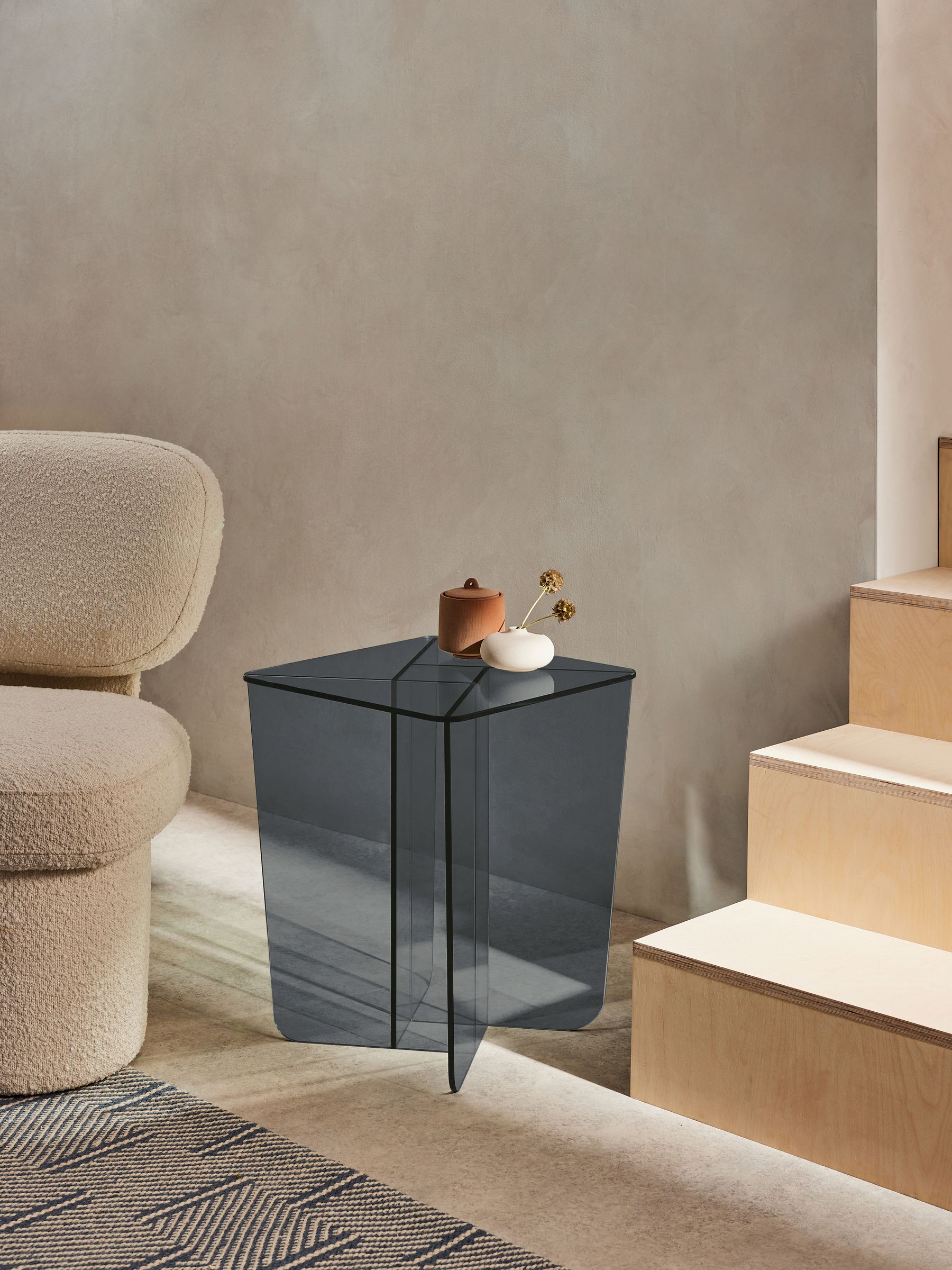 Oki Side Table in Smoked Glass | Made