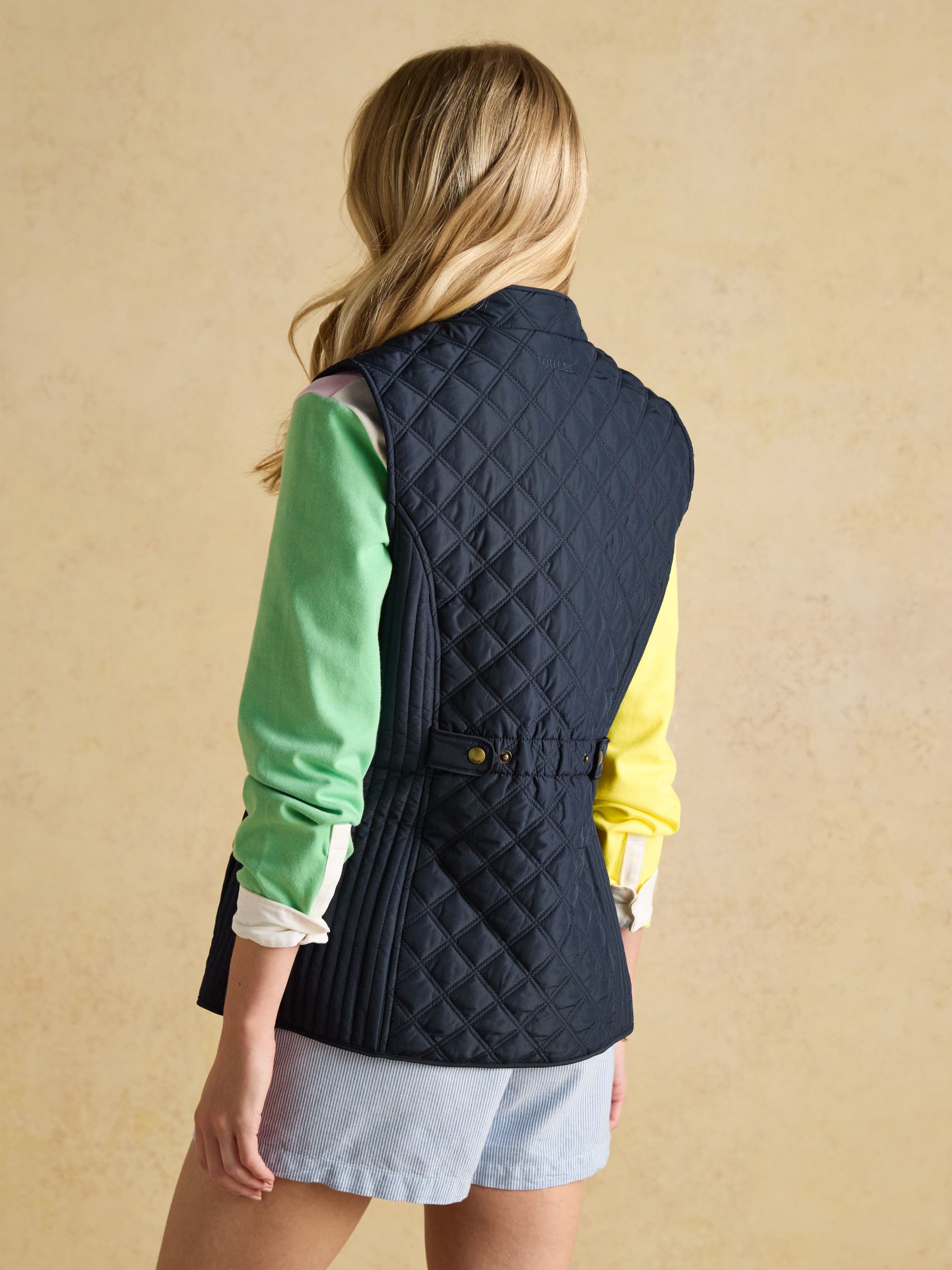 Minx Navy Blue Showerproof Diamond Quilted Gilet | Joules