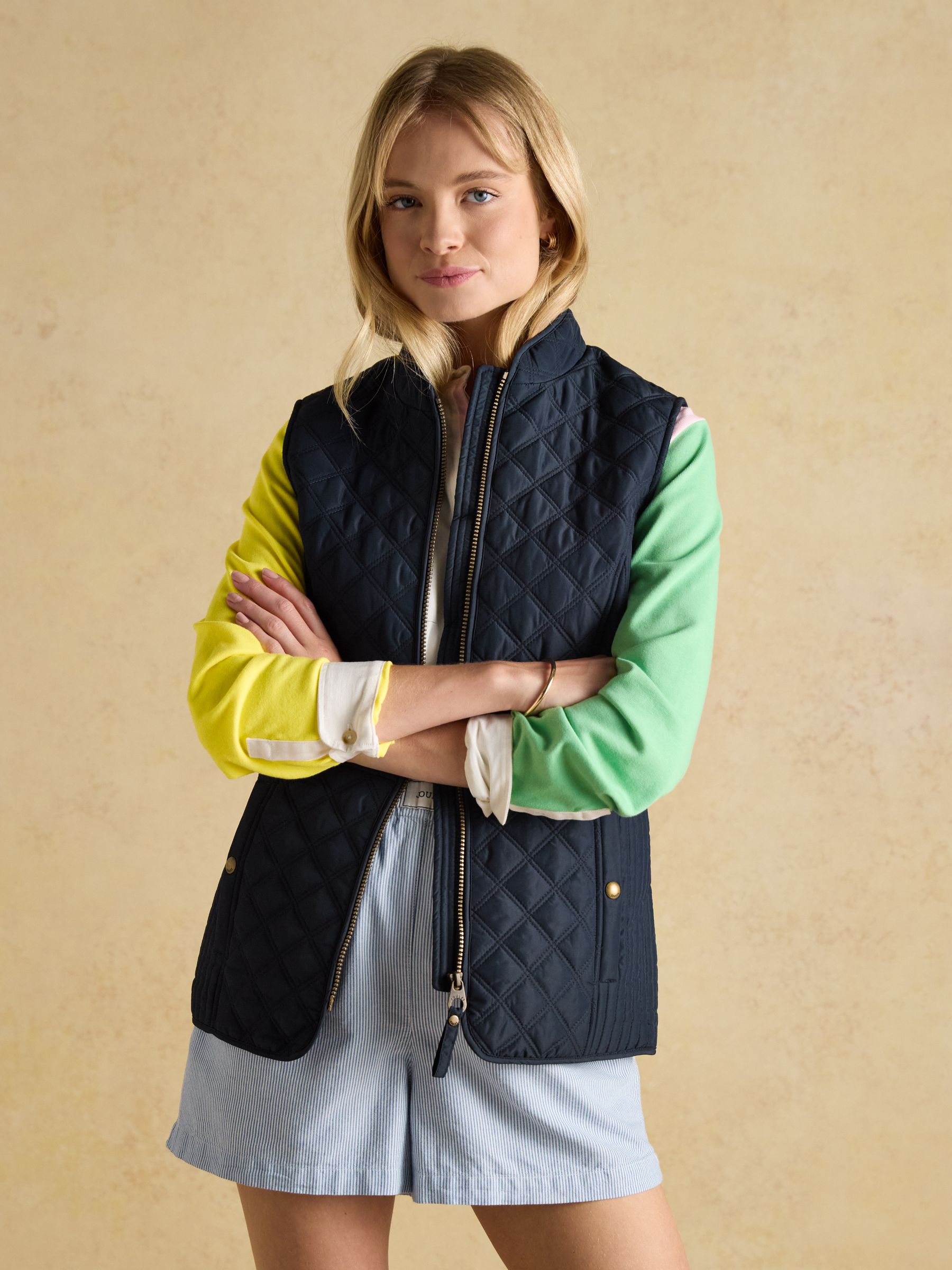 Minx Navy Blue Showerproof Diamond Quilted Gilet | Joules