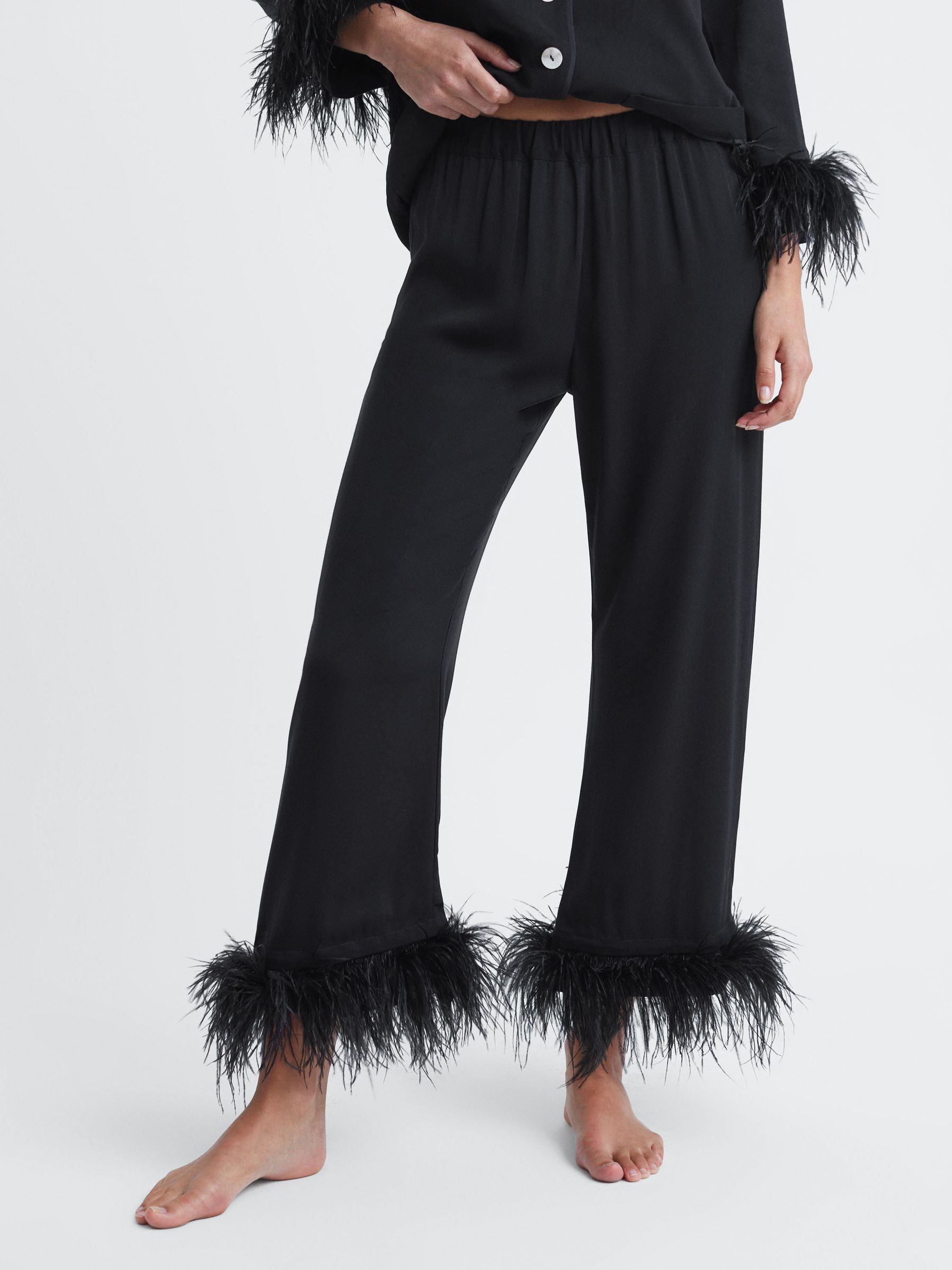Reiss Sleeper Detachable Feather Pyjama Set in Black - REISS