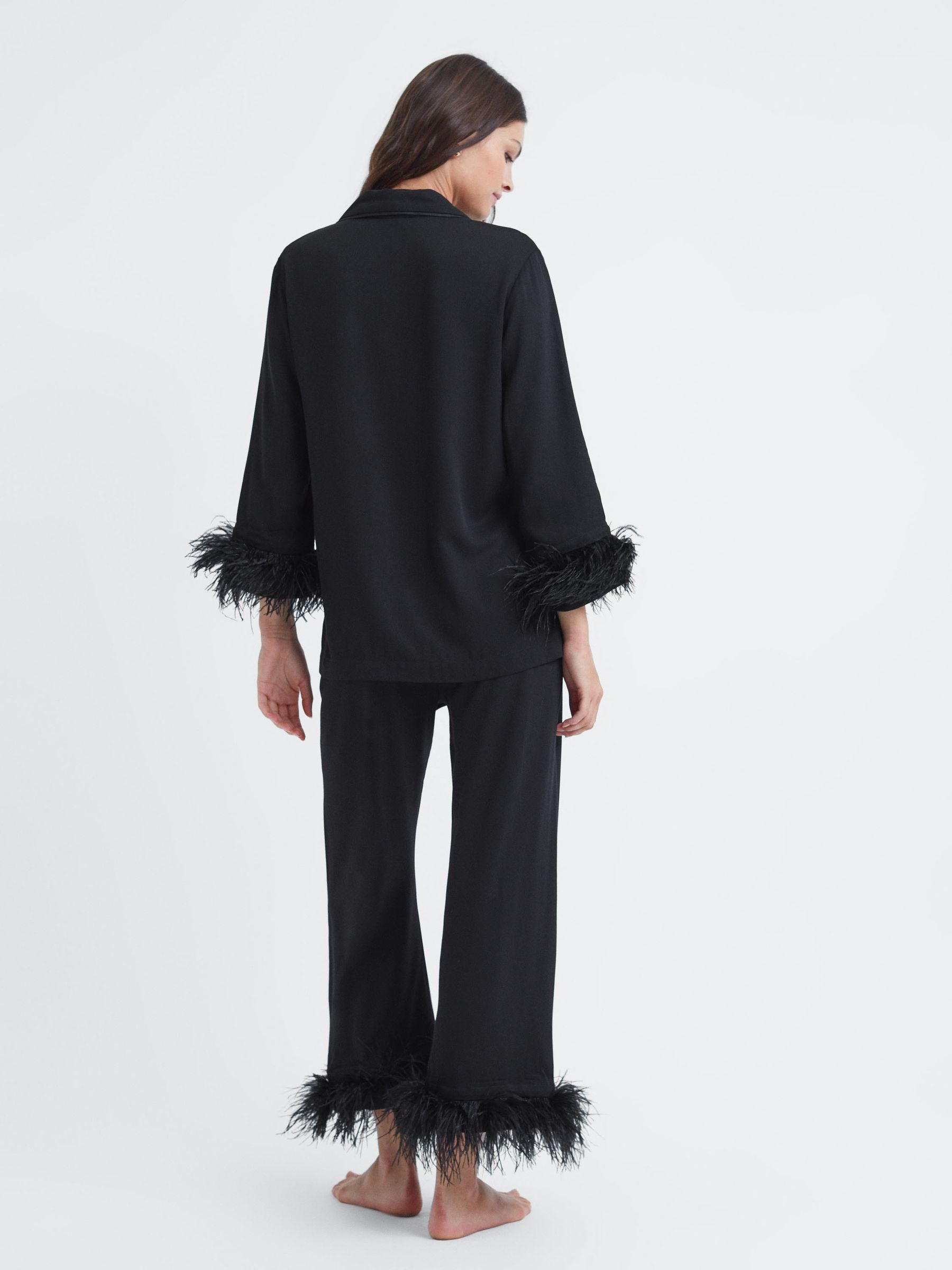 Reiss Sleeper Detachable Feather Pyjama Set in Black - REISS