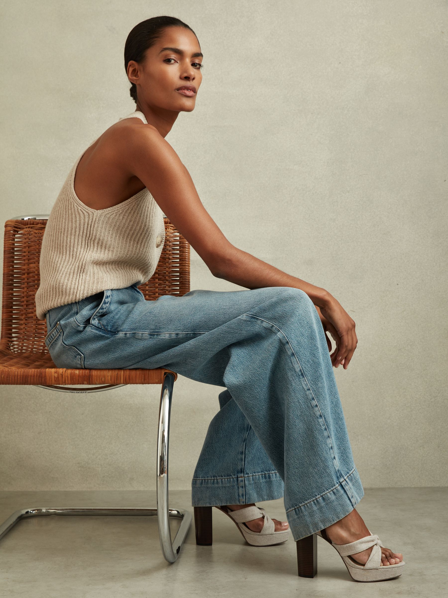 Reiss Raffia Platform Heels in Natural - REISS