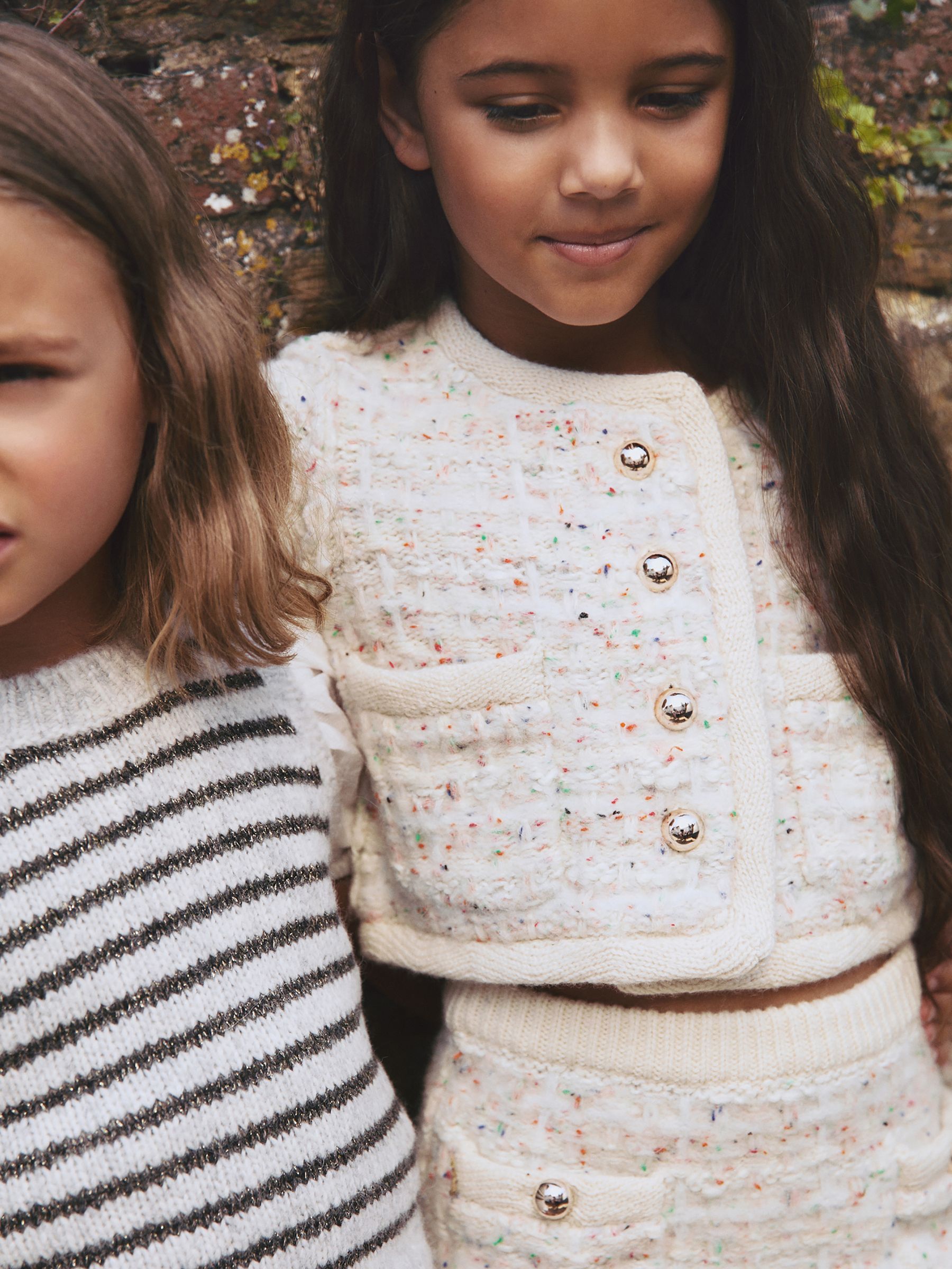 Reiss 9-13 yrs Tweed-Effect Knitted Jacket with Merino in Cream - REISS