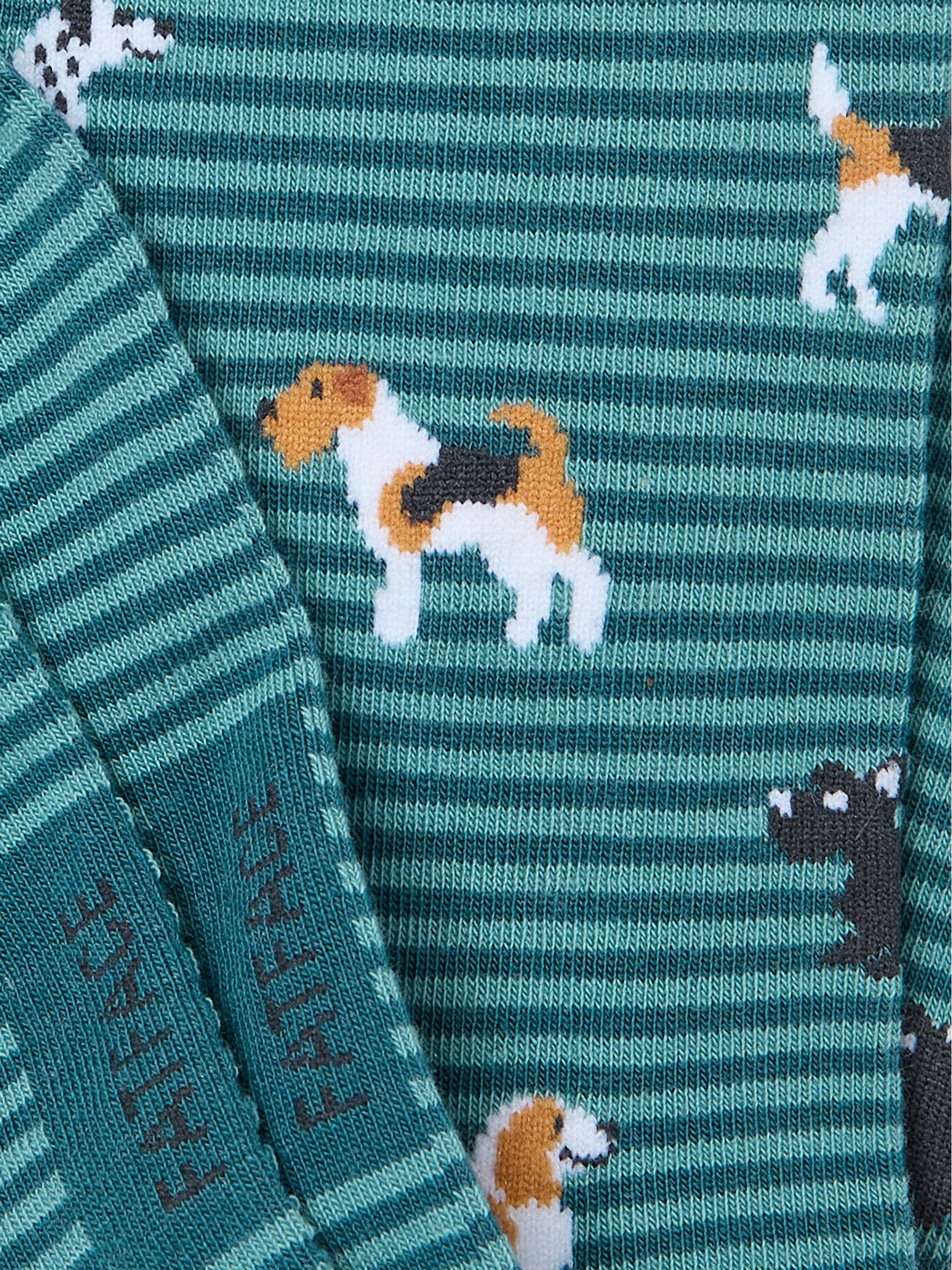 Teal Blue Dogs Striped Socks | FatFace
