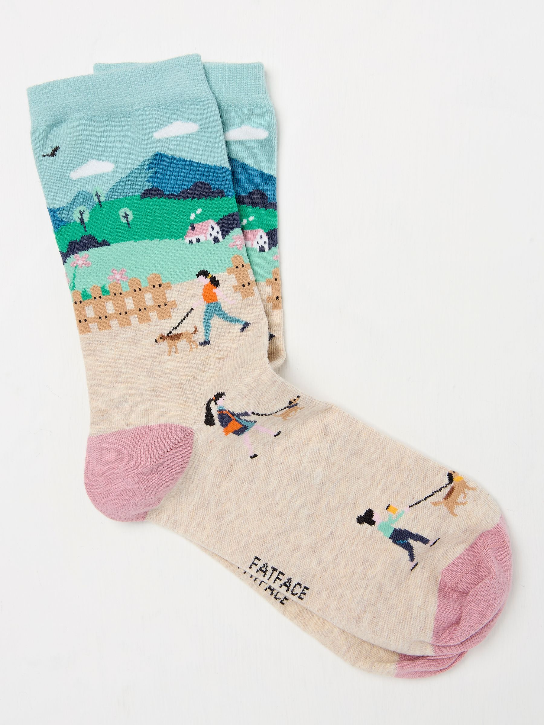 Oatmeal Dog Walker Scene Socks | FatFace USA