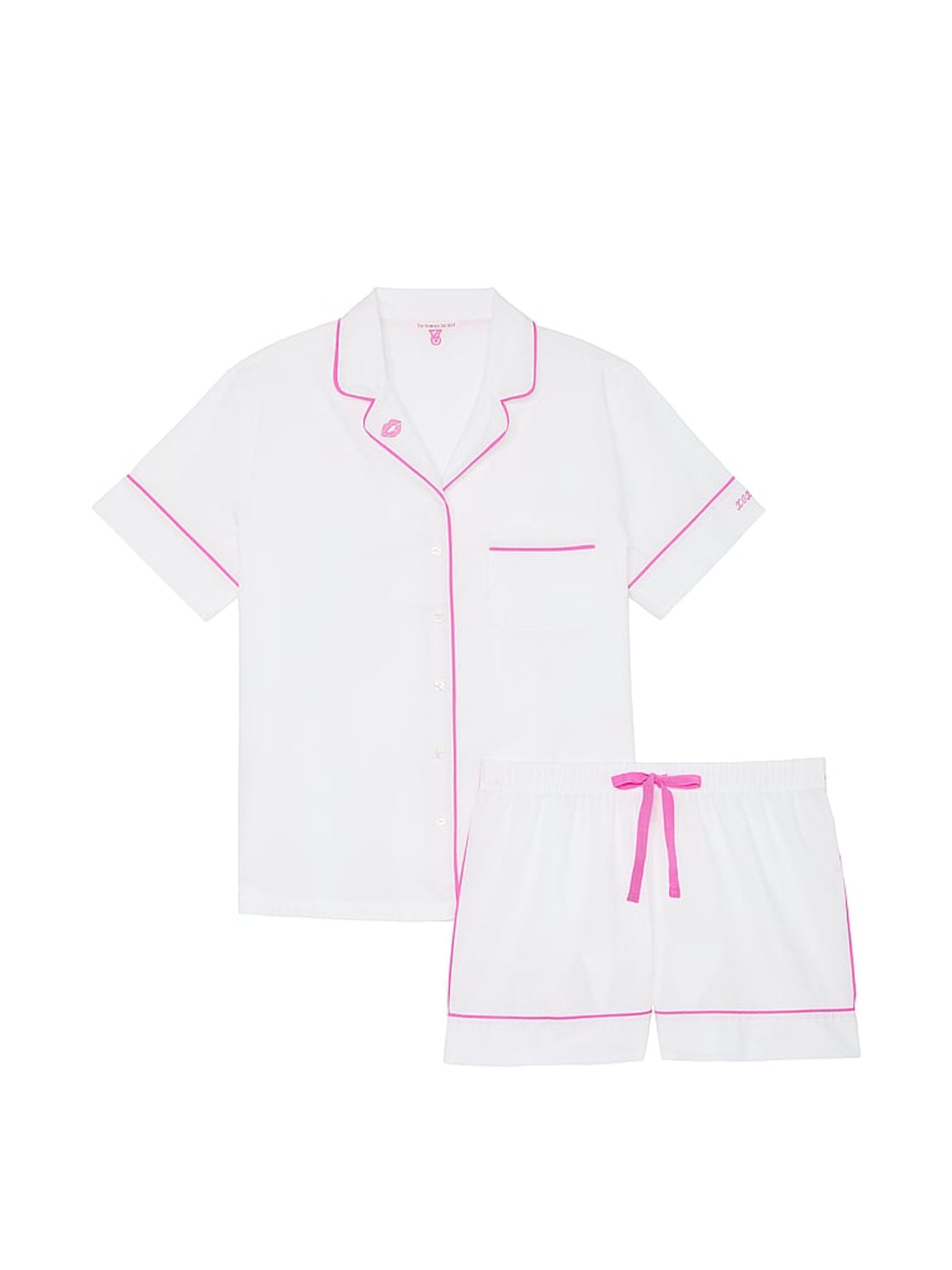 White / New Peony Pink Piping Cotton Short Pyjama Set | Victoria's ...