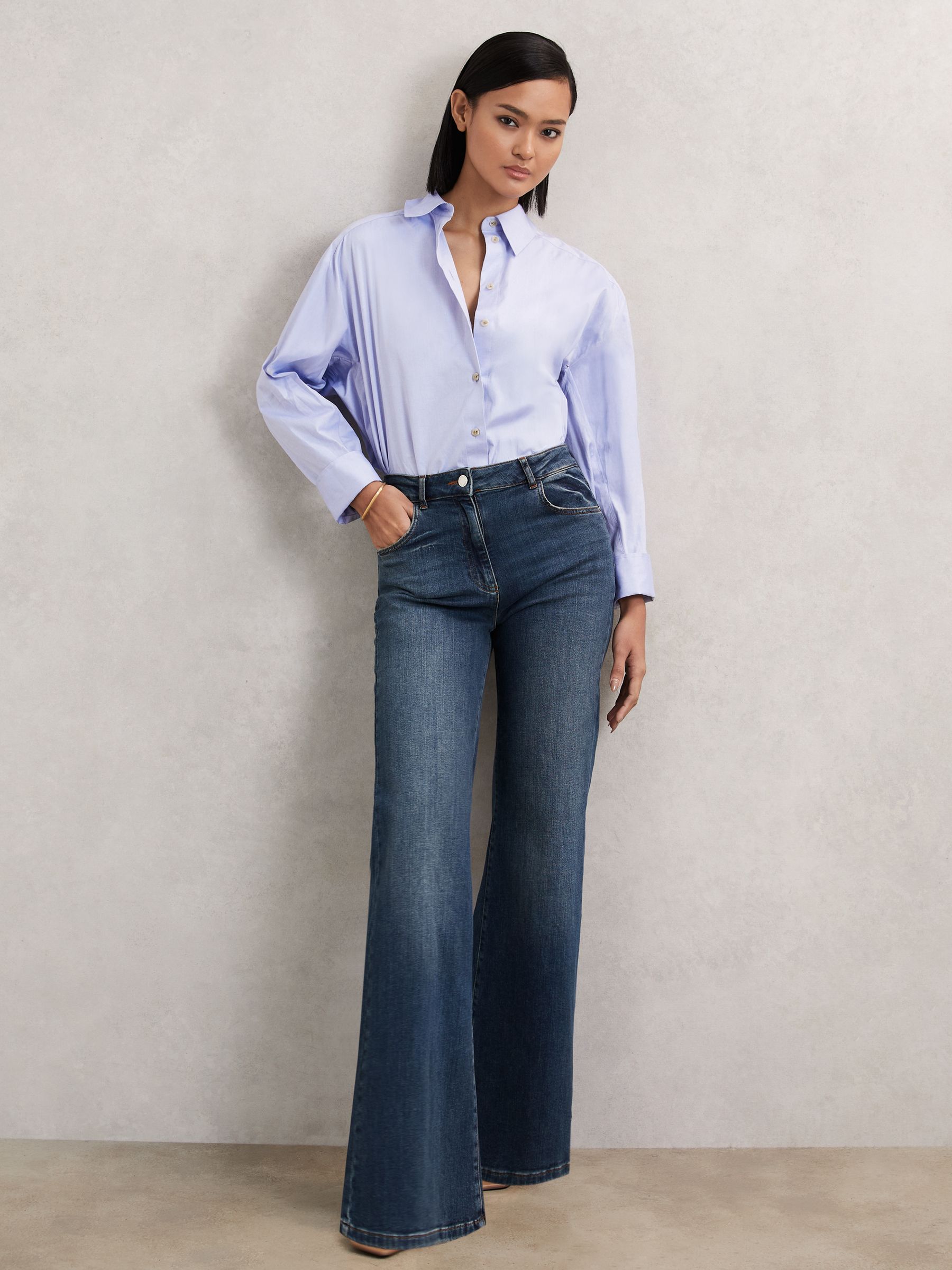 Reiss Mid-Rise Flared Jeans in Mid Blue - REISS