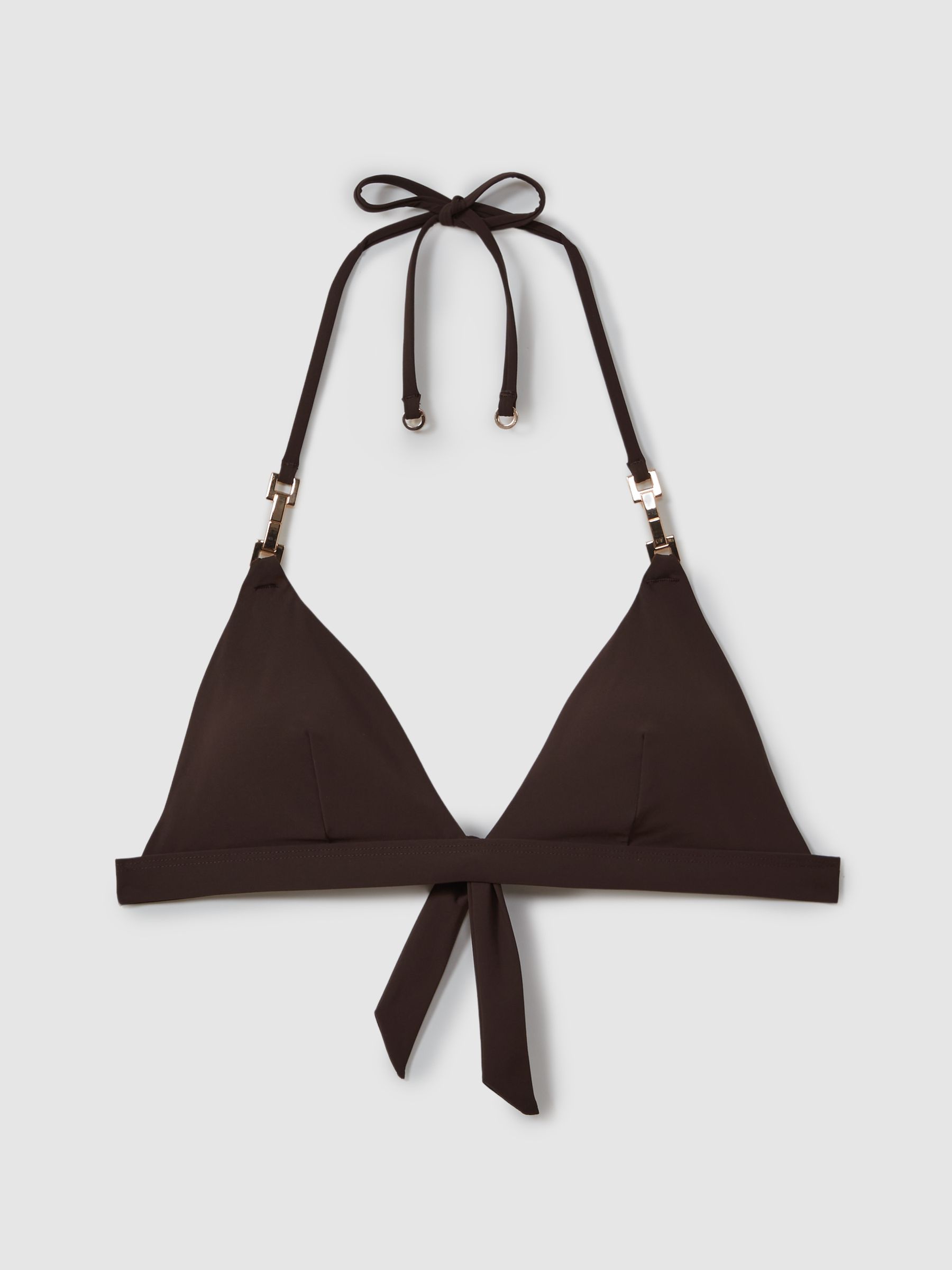 Reiss Triangle Halter Neck Bikini Top in Chocolate - REISS
