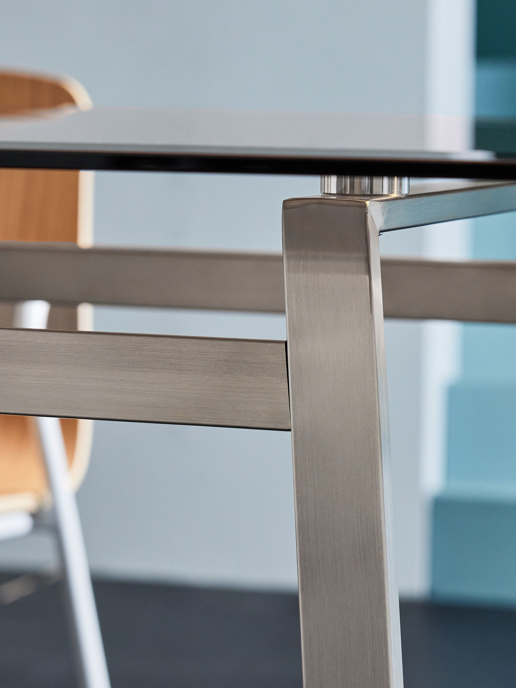 Haku 6 Seater Rectangle Dining Table in Stainless Steel Amber Glass | Made