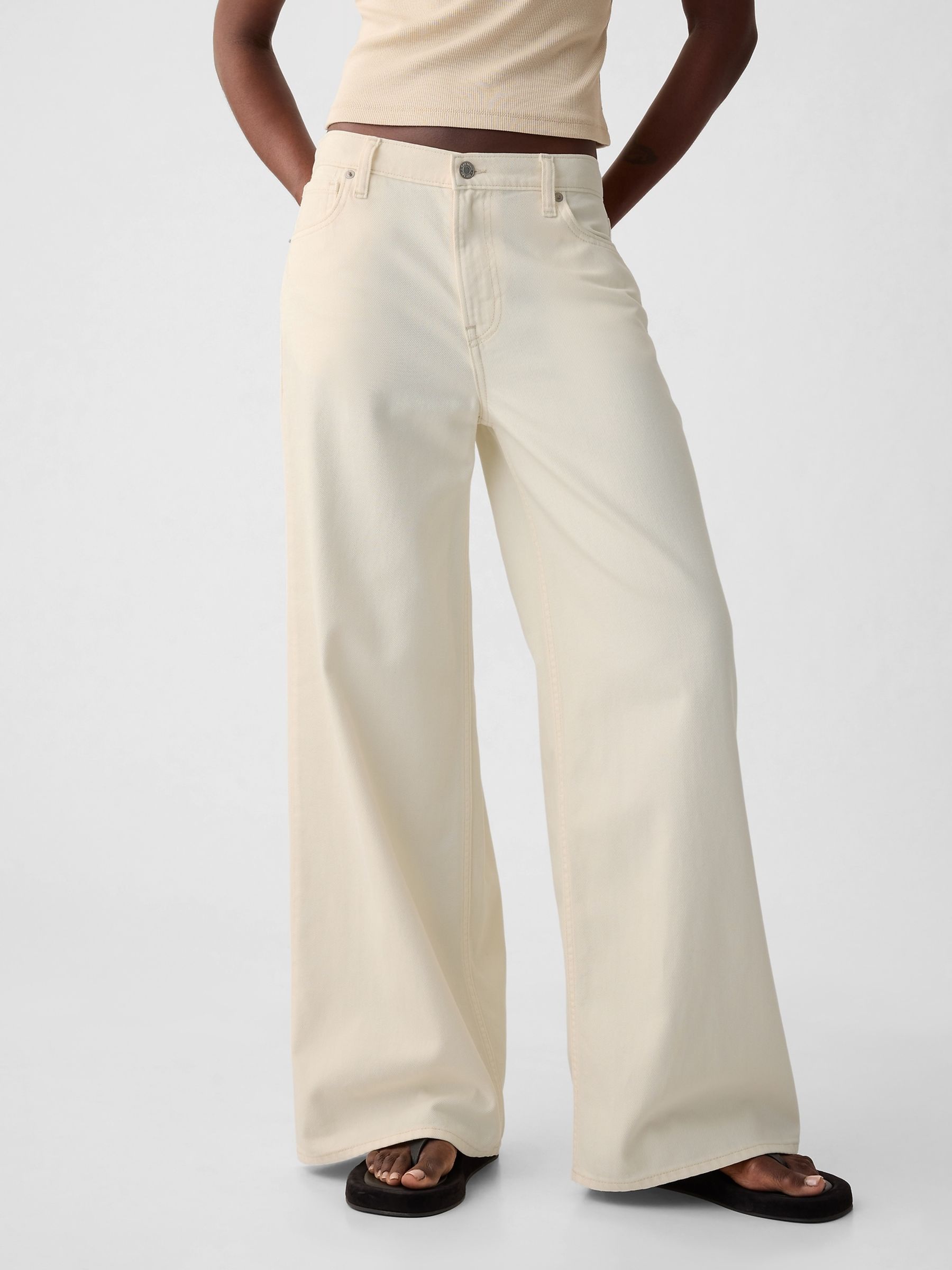 Cream Mid Rise UltraSoft Baggy Jeans | Gap
