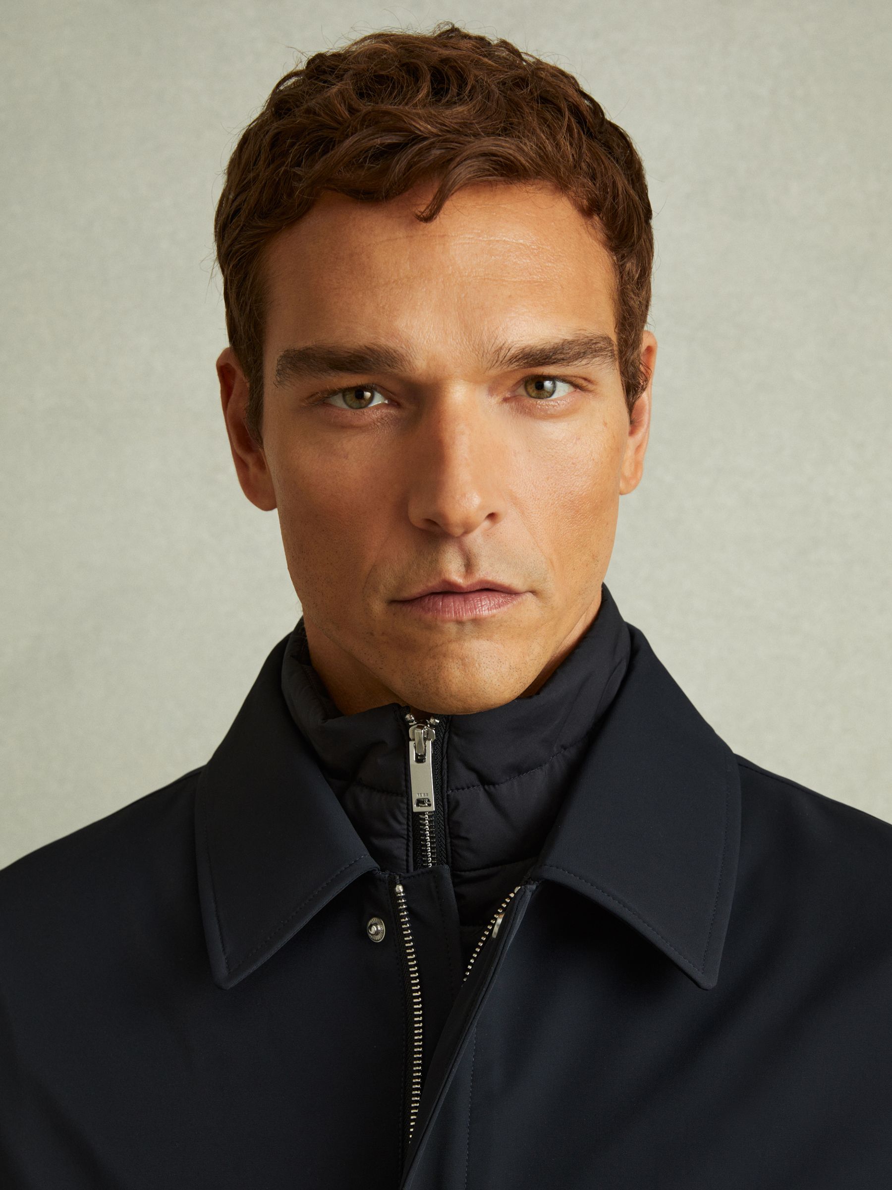 Reiss Hybrid Removable Funnel Neck Overcoat in Navy - REISS