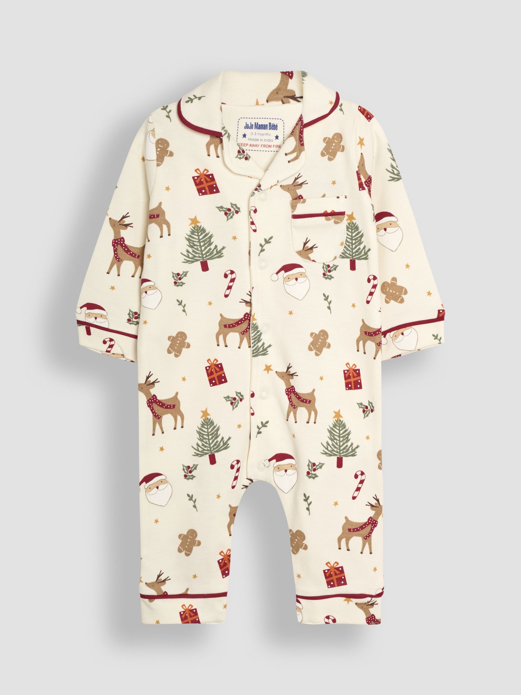 Cream 100% Cotton Christmas All-In-One Pyjamas | JoJo Maman Bébé